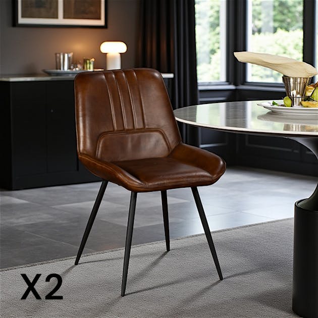 Chaise en cuir marron à rayures verticales (lot de 2) MASSA | Chaises ...