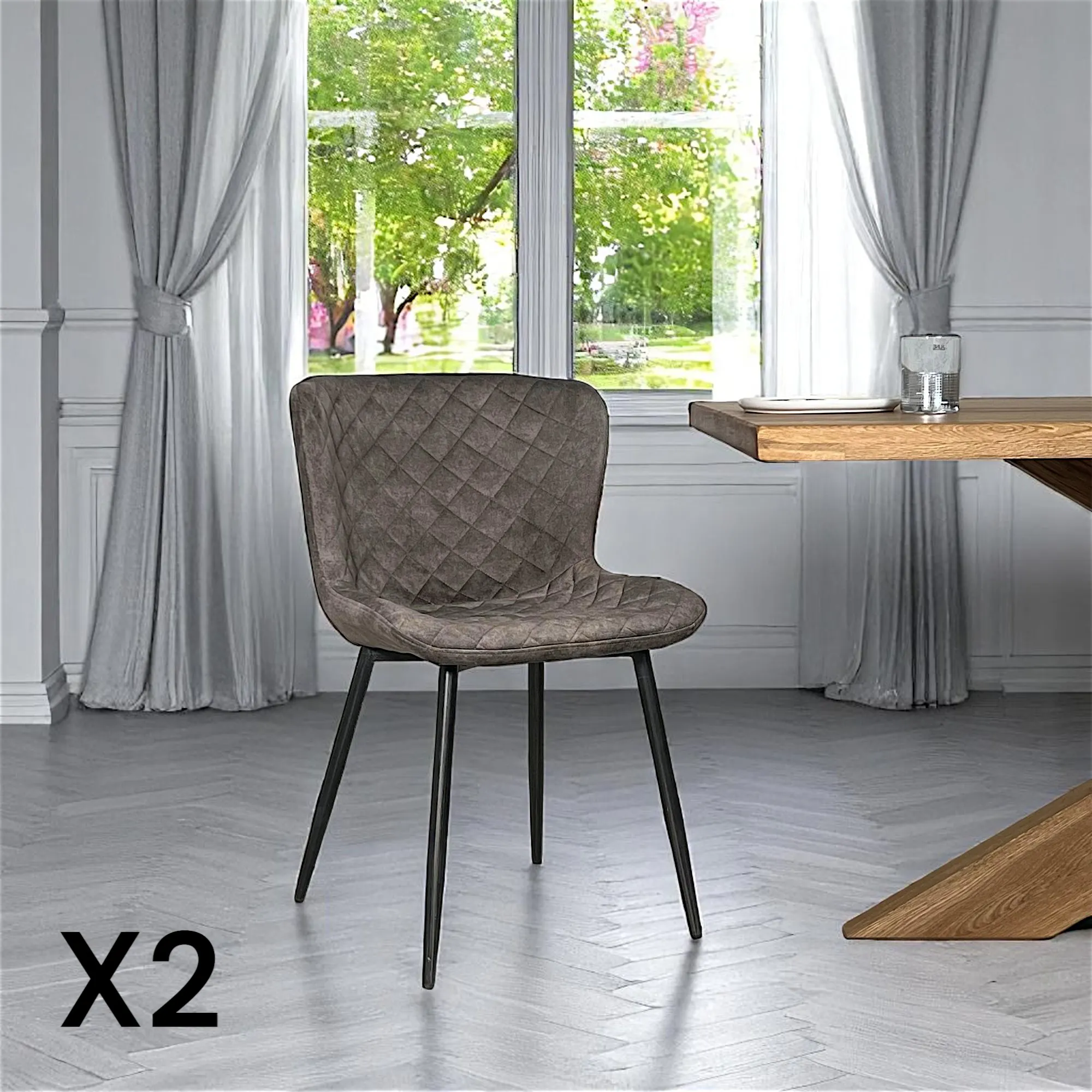 Chaise en velours piqué taupe (lot de 2) MELBOURNE | Chaises | Pier Import