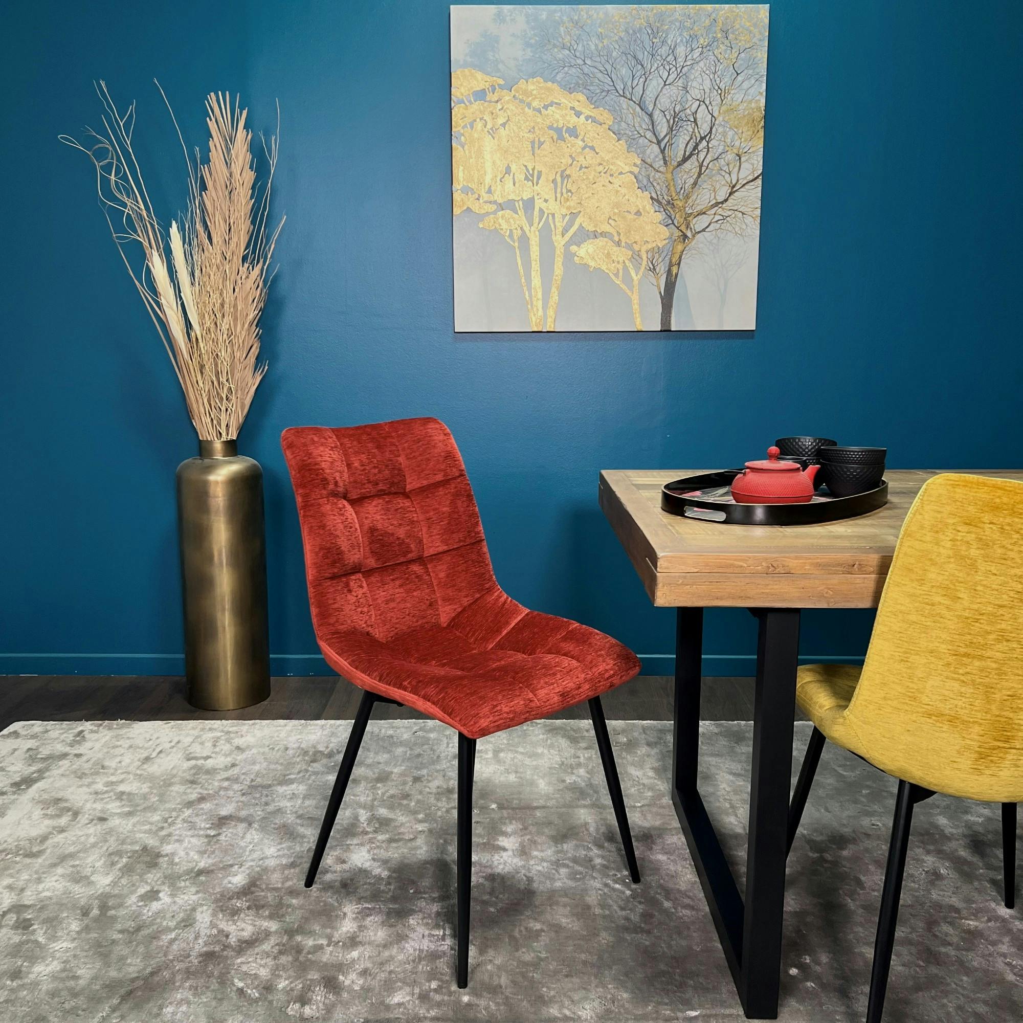 Chaise en velours rouge motif damier (lot de 2) PALERME | Chaises ...