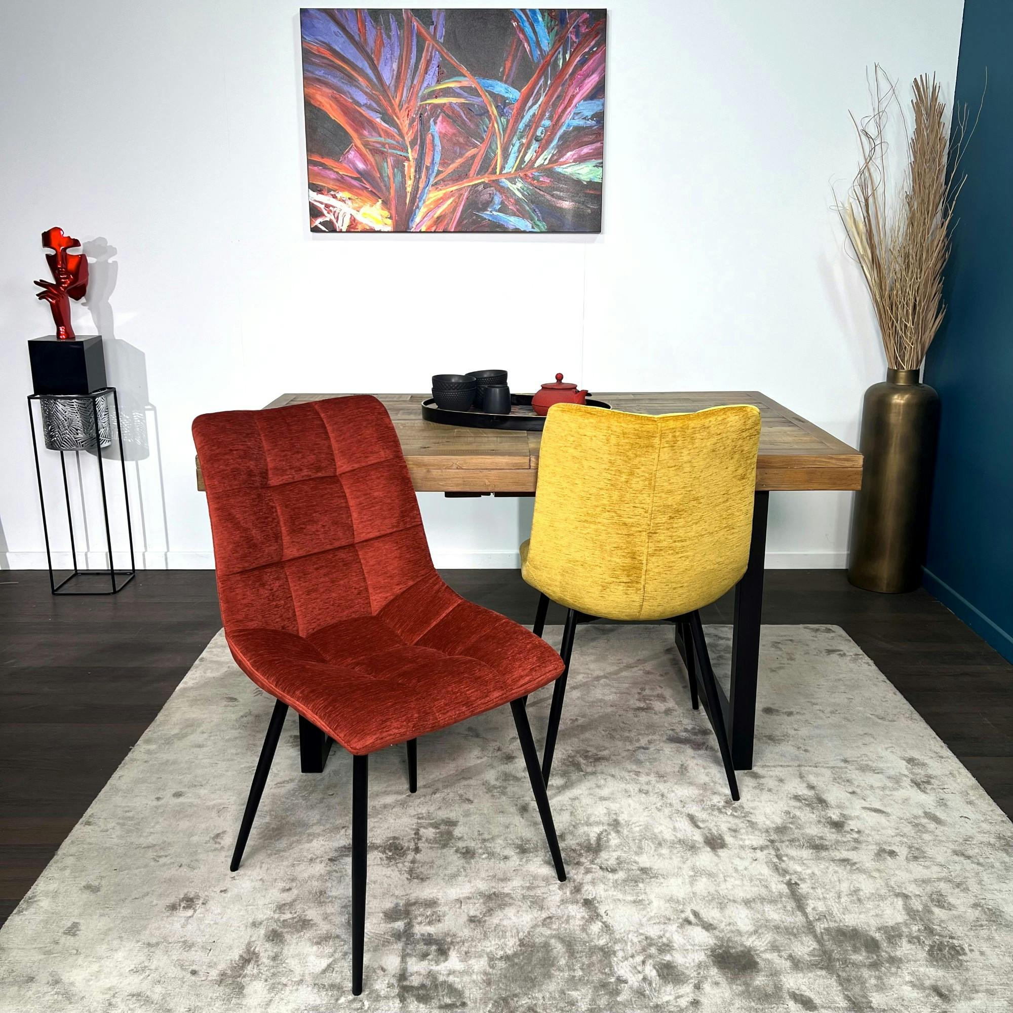 Chaise en velours rouge motif damier (lot de 2) PALERME | Chaises ...