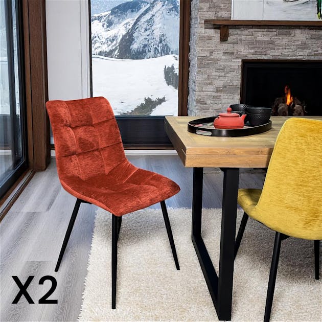 Chaise en velours rouge motif damier (lot de 2) PALERME | Chaises ...