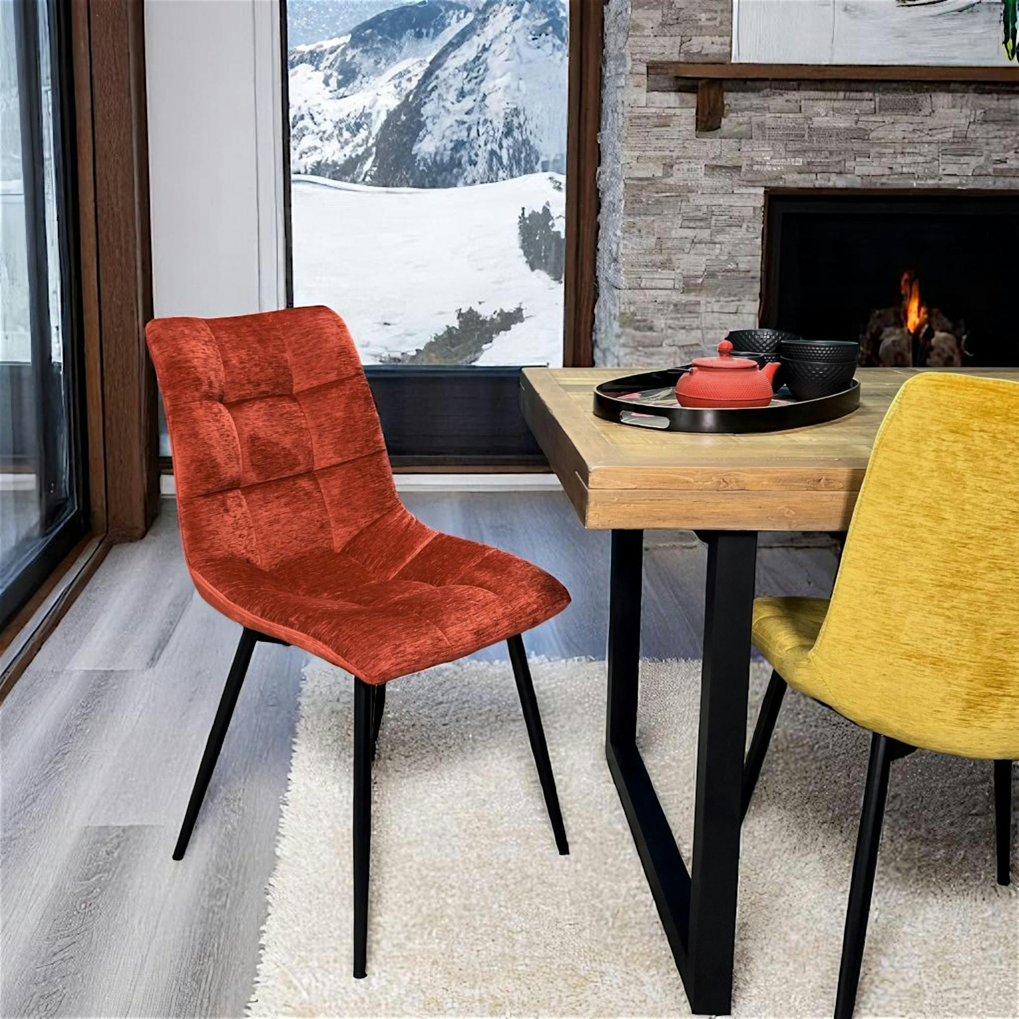 Chaise en velours rouge motif damier (lot de 2) PALERME | Chaises ...