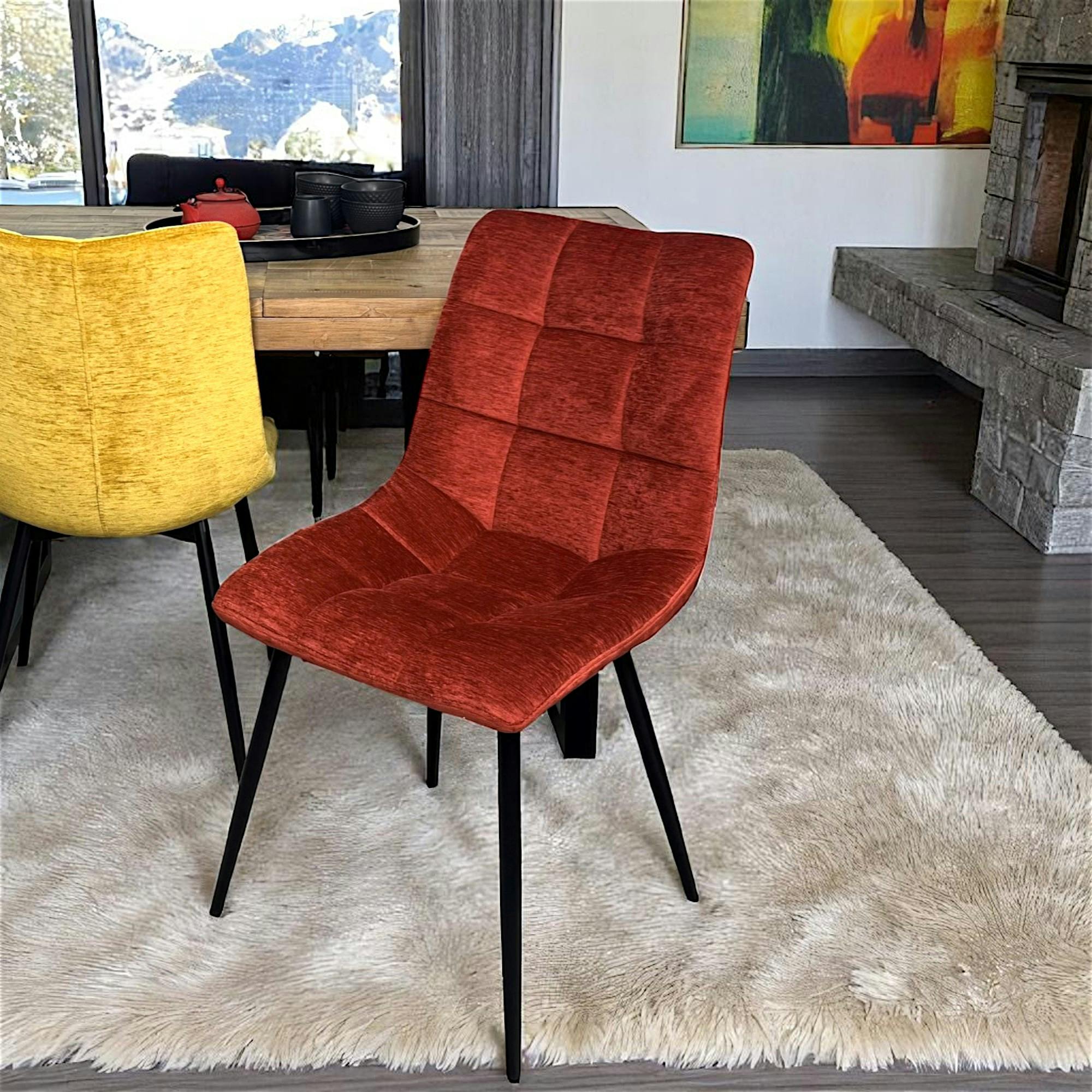 Chaise en velours rouge motif damier (lot de 2) PALERME | Chaises ...