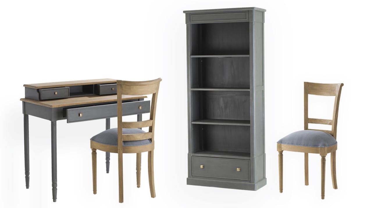 Chaise en bois et tissu gris LEON AMADEUS | Chaises | Pier Import