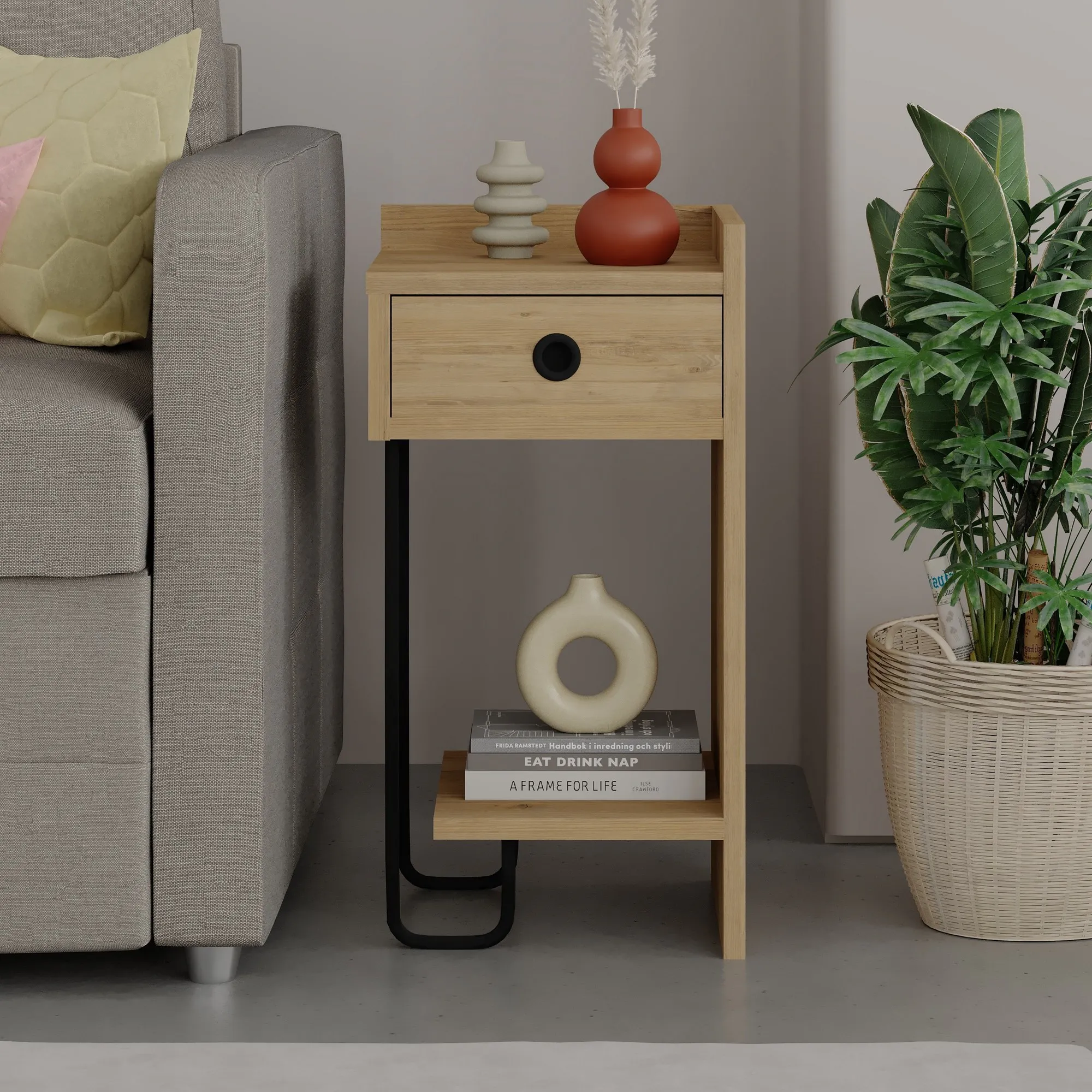 Chevet moderne effet bois - 1 niche ouverte, côté droit JENA | Tables ...