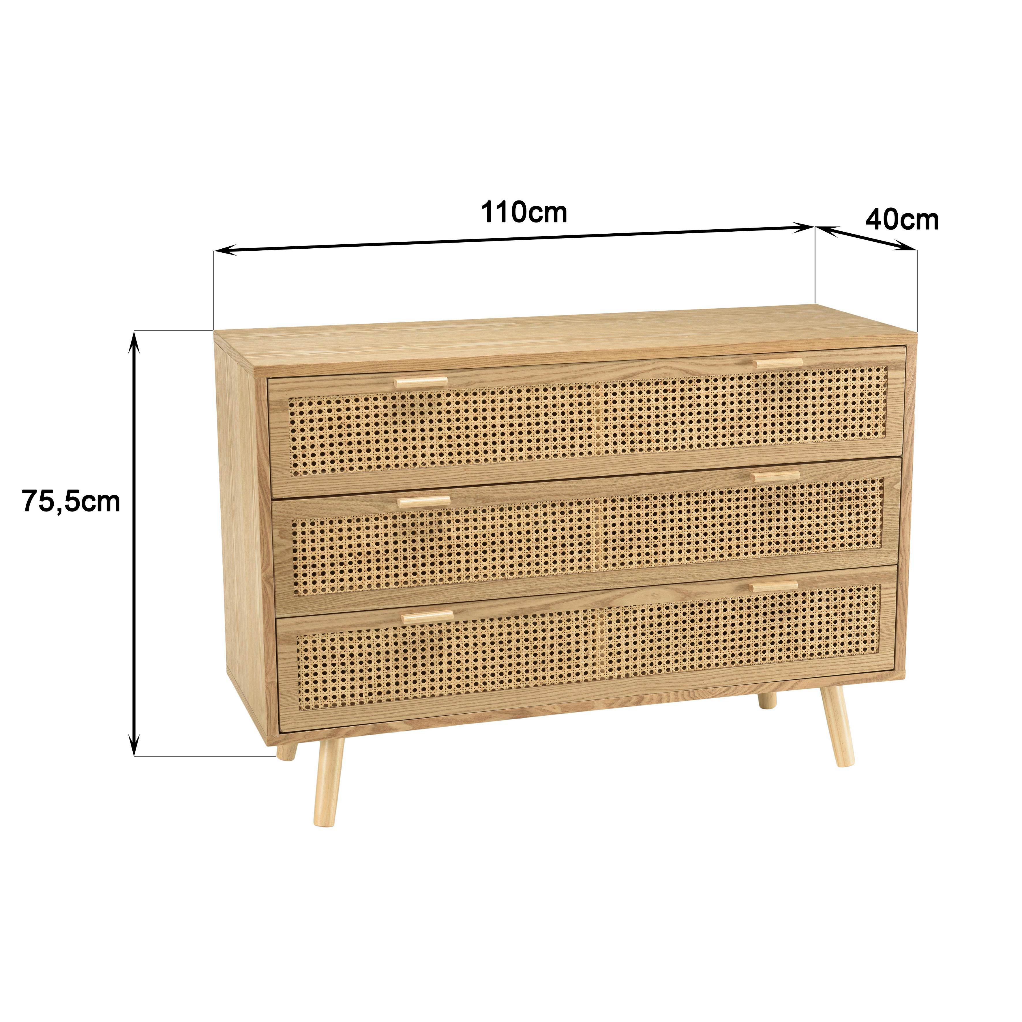 Commode 3 tiroirs bois clair et cannage ALGA | Commodes | Pier Import