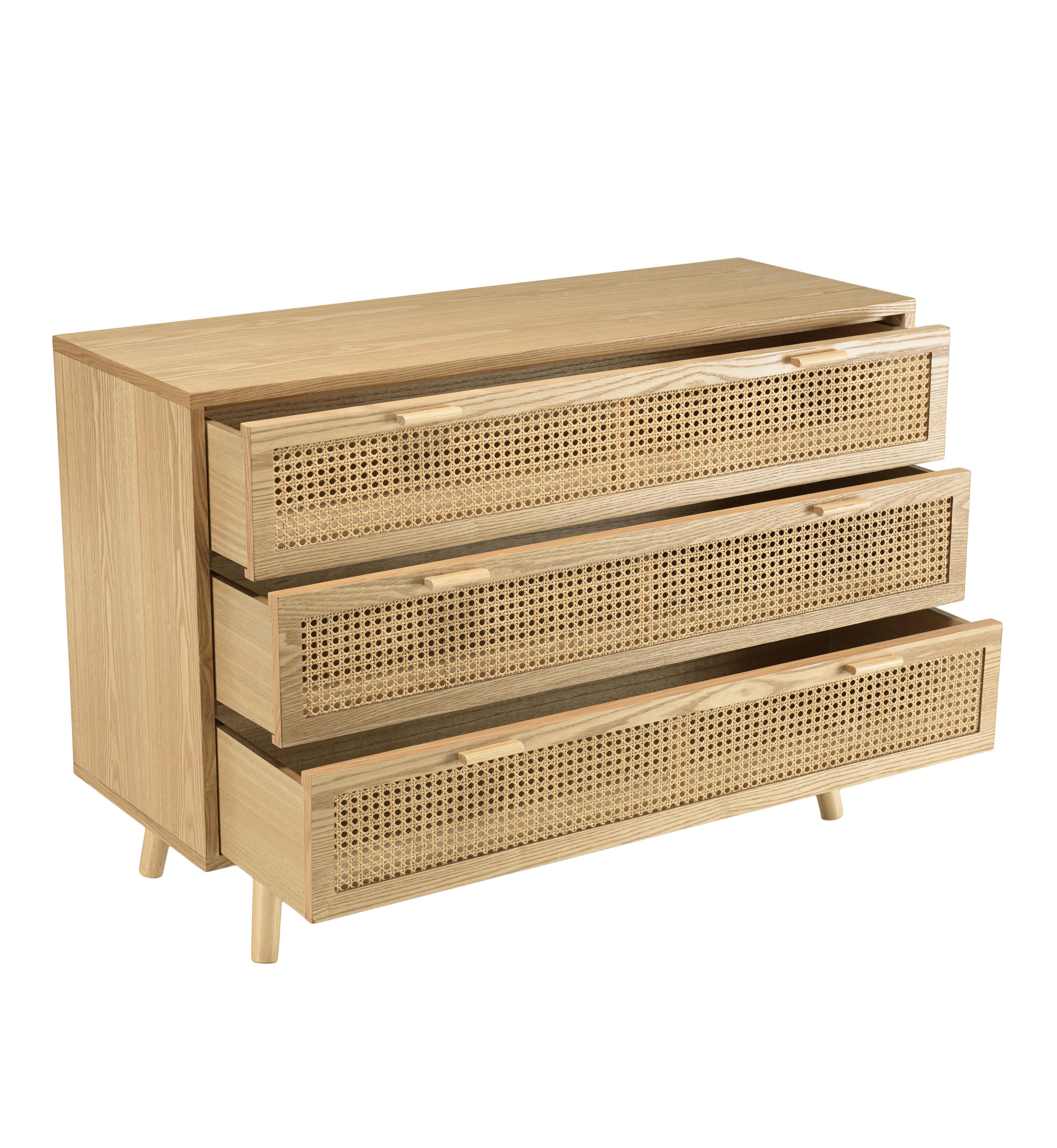 Commode 3 tiroirs bois clair et cannage ALGA | Commodes | Pier Import