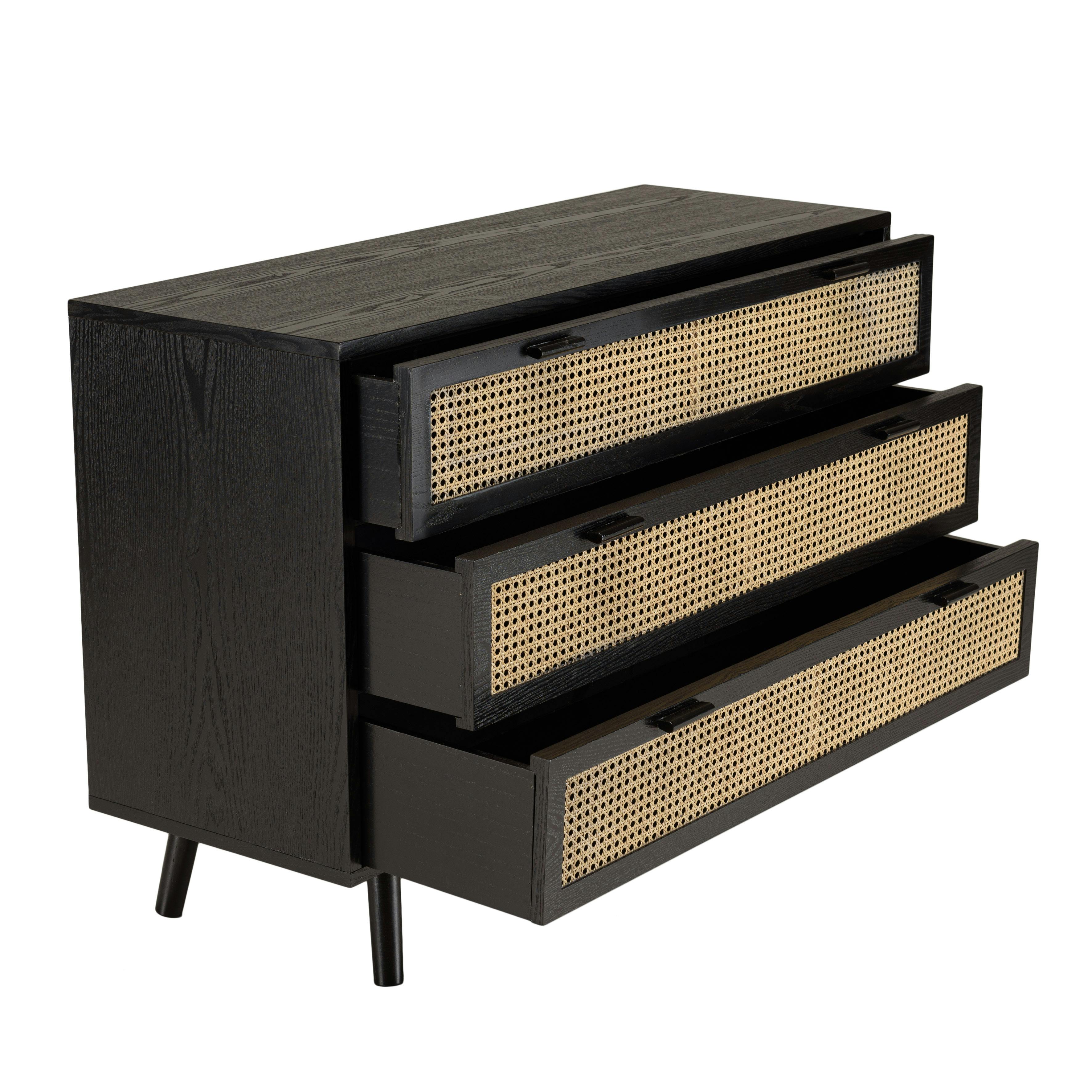 Commode bois noir et rotin 3 tiroirs PALMA 2 | Commodes | Pier Import