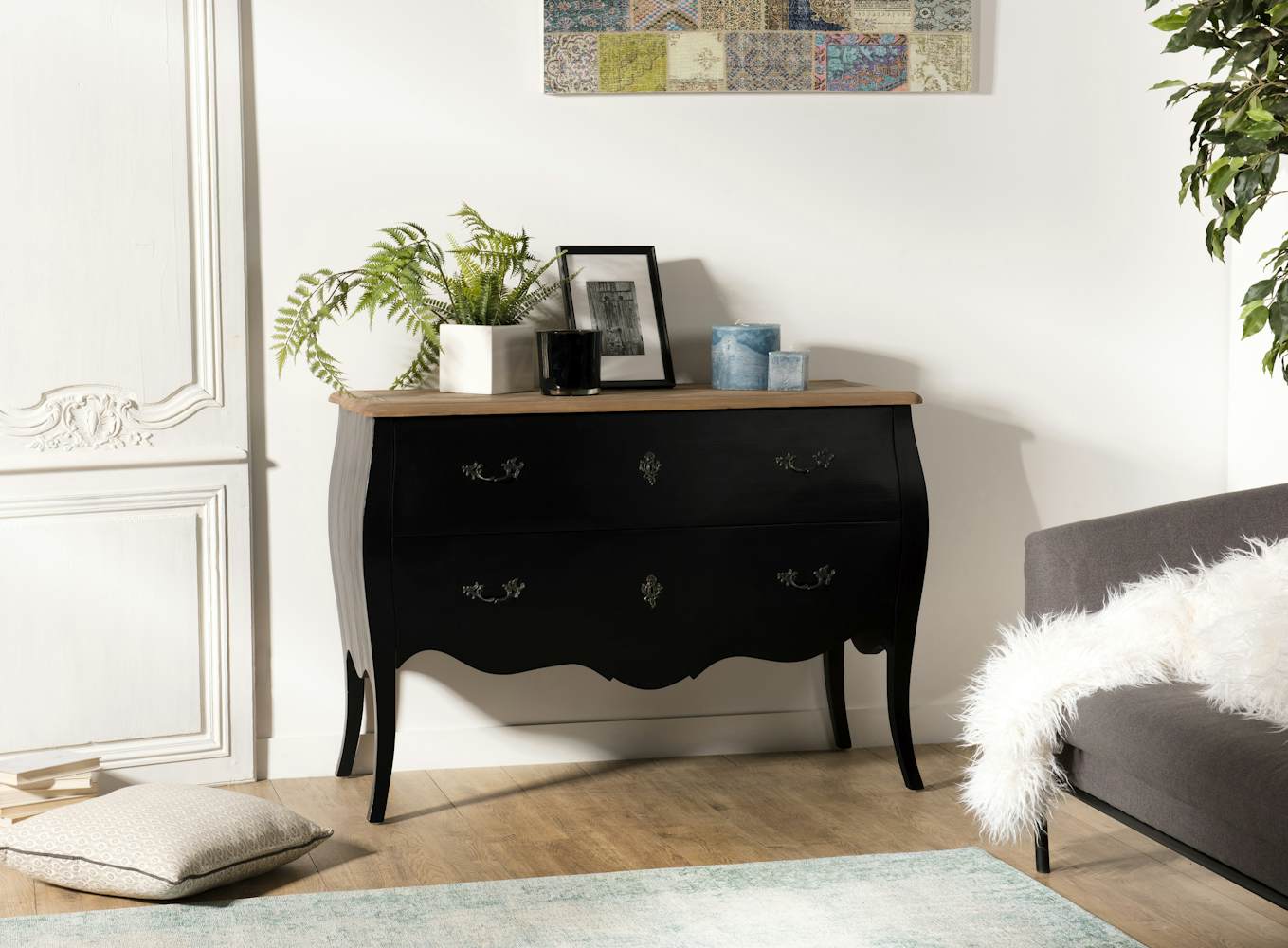 Commode noire romantique 2 tiroirs SALZBOURG | Commodes | Pier Import