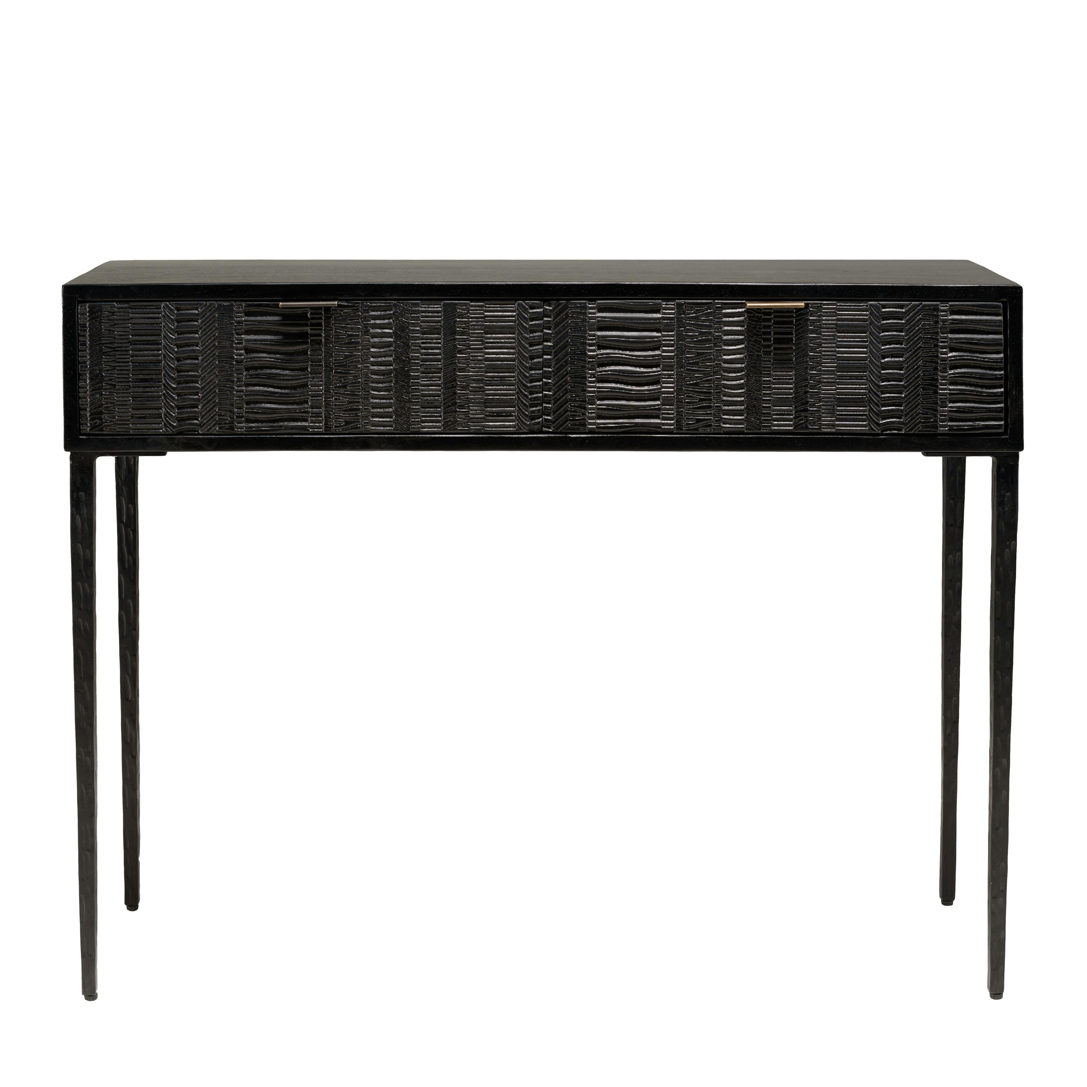 Console 2 tiroirs façades sculptées bois noir SURATE | Consoles | Pier ...