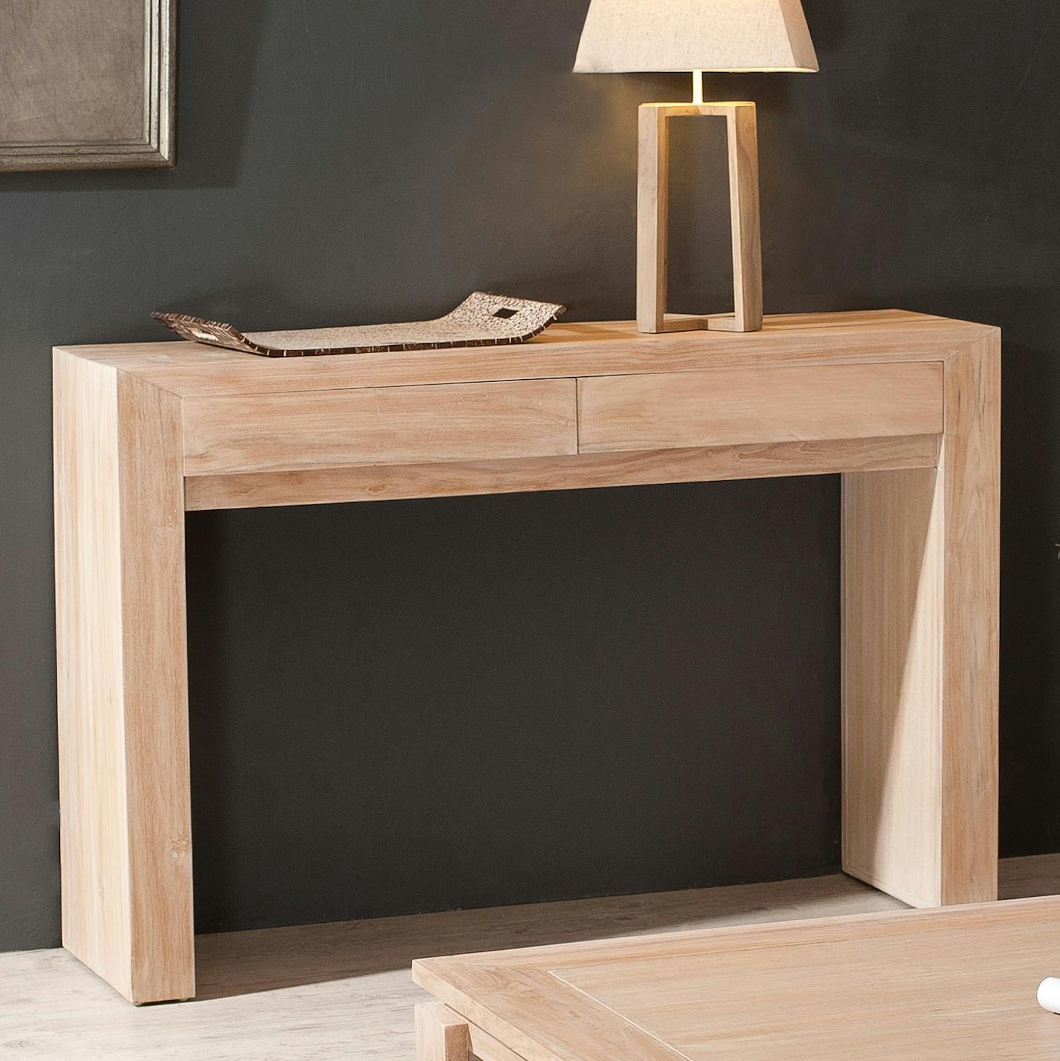 Console 2 tiroirs moderne teck blanchi 120x36x81 DIANE | Consoles ...