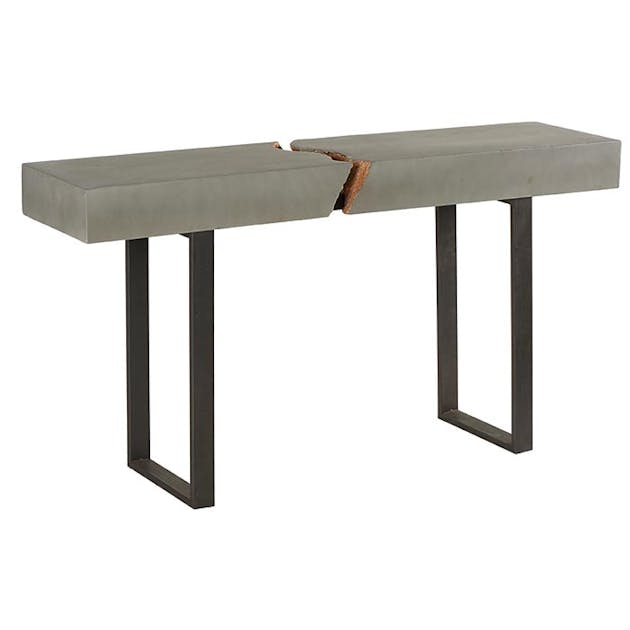 Console Art-Déco en bois aspect béton avec métal au centre et piètement ...