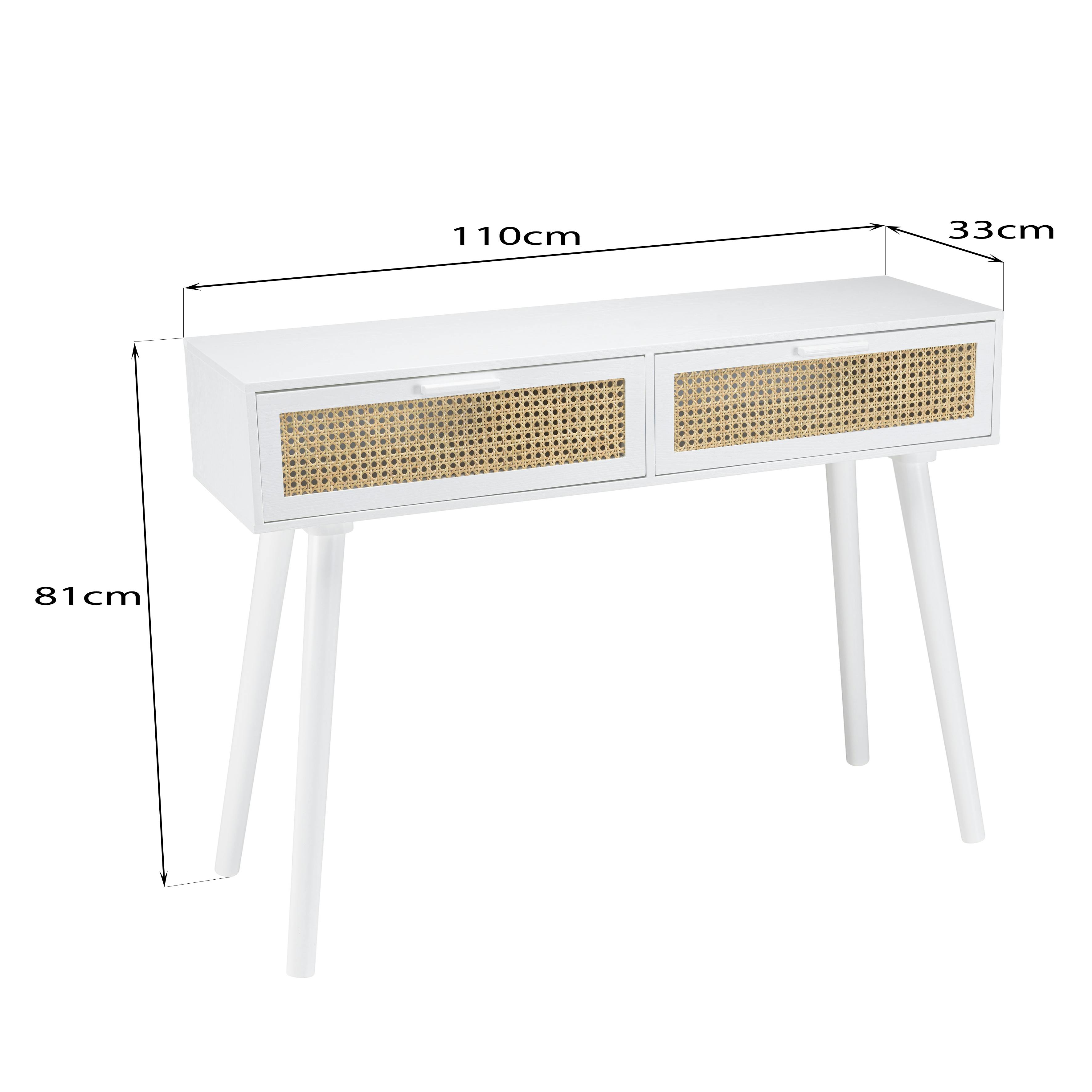 Console blanche moderne 2 tiroirs cannage naturel CALVIA | Consoles ...