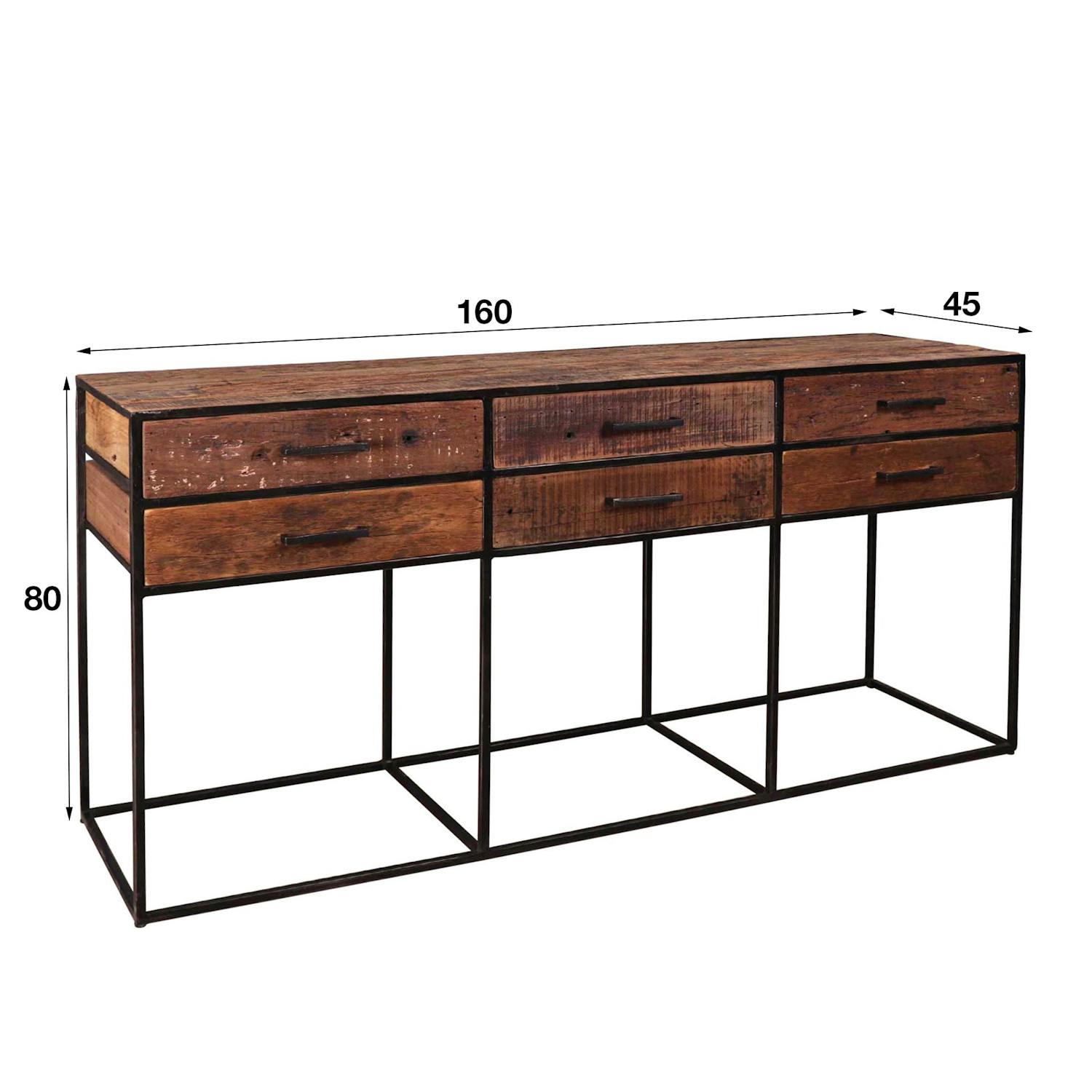 Console bois recyclé brut acier 6 tiroirs WELLINGTON | Consoles | Pier ...