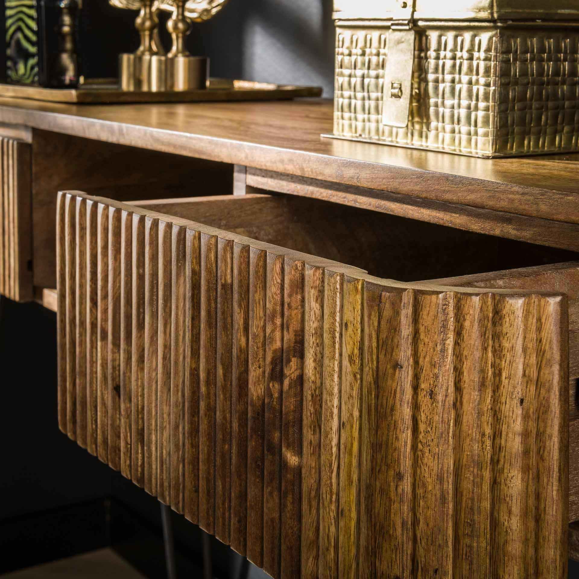 Console de chambre en bois de manguier motif baguette 2 tiroirs DELHI ...