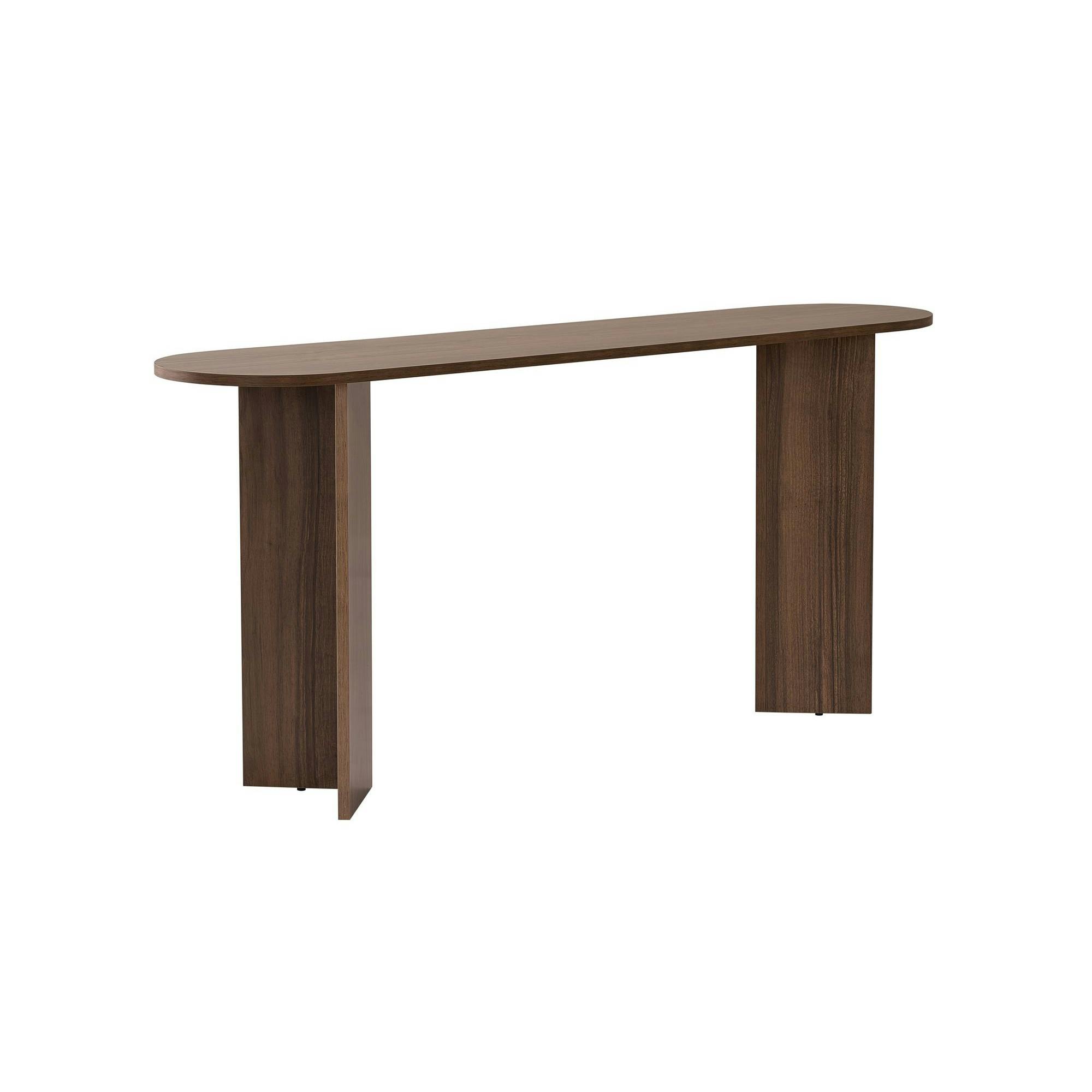 Console de salon ovale effet noyer foncé - pieds en V MARFA | Consoles ...