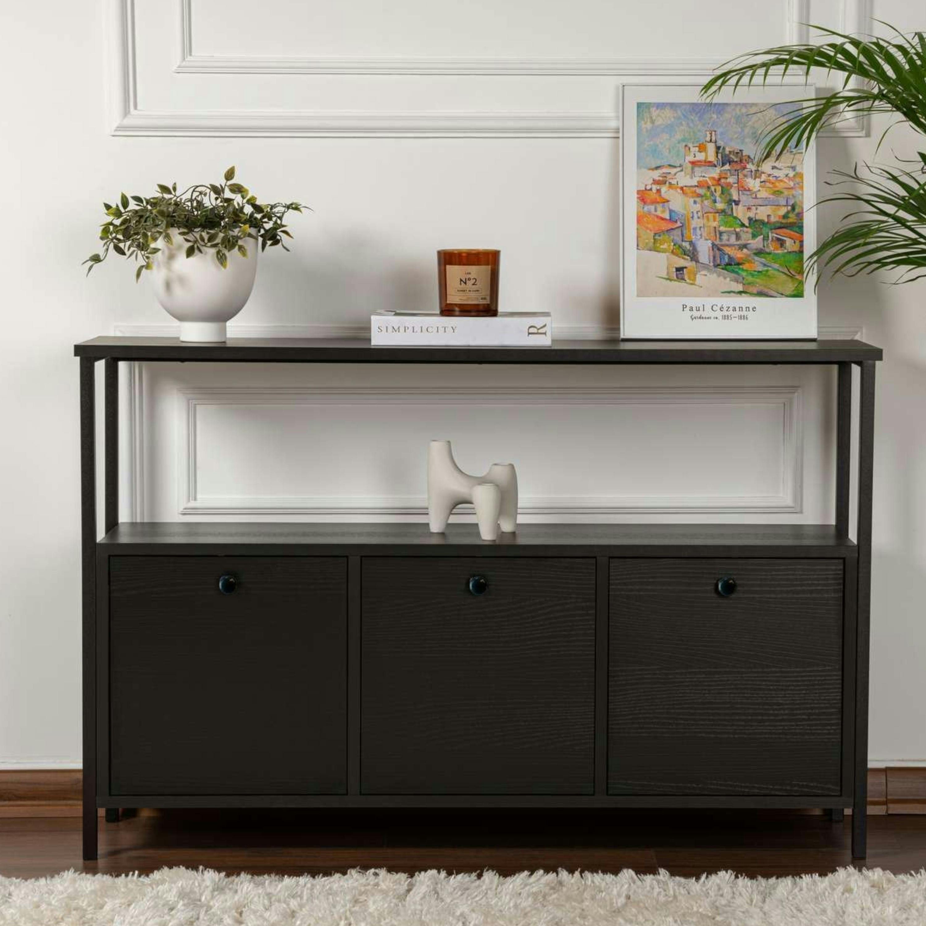 Console d'entrée avec rangement 3 niches, effet bois noir JENA ...