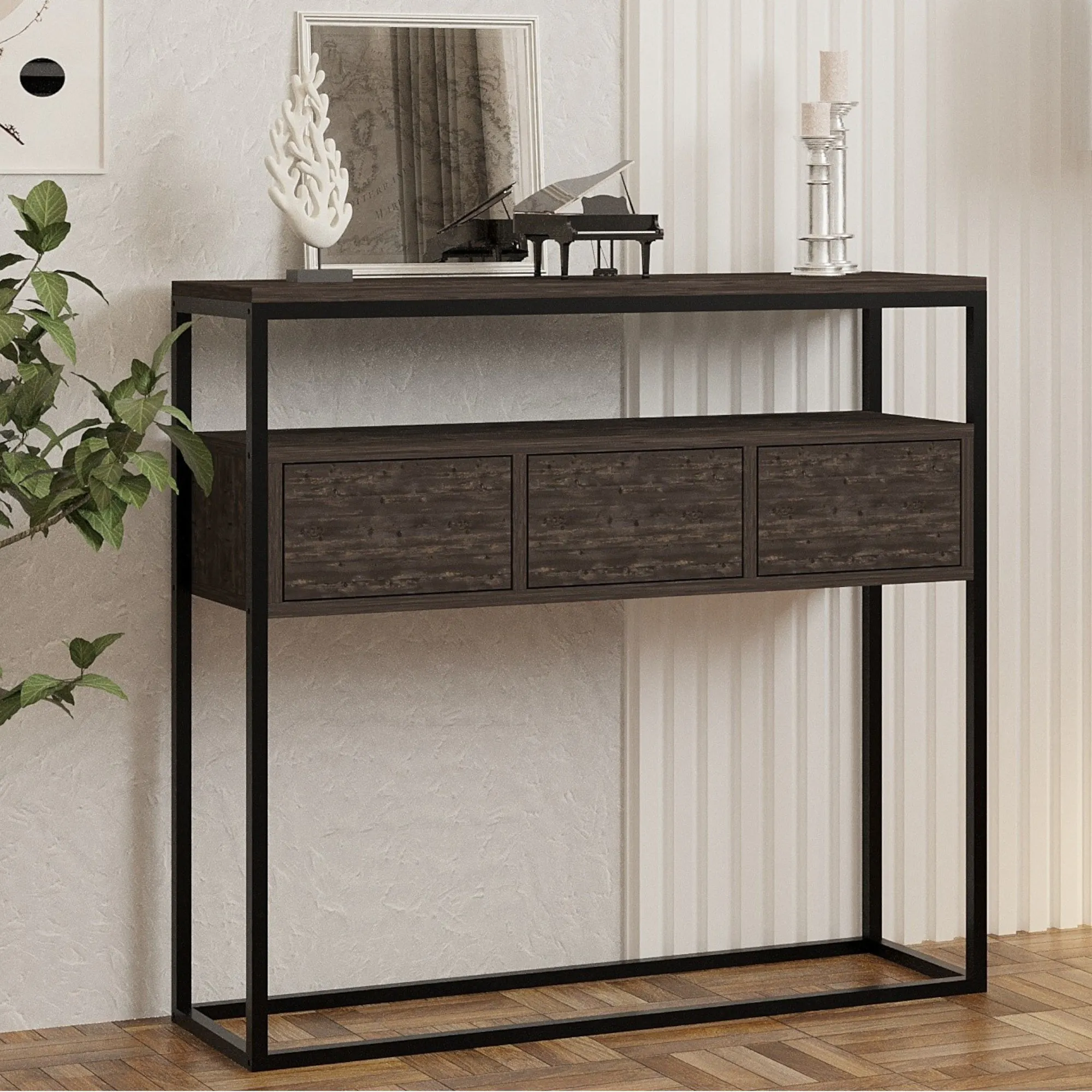 Console d'entrée avec rangement, effet bois gris JENA | Consoles | Pier ...