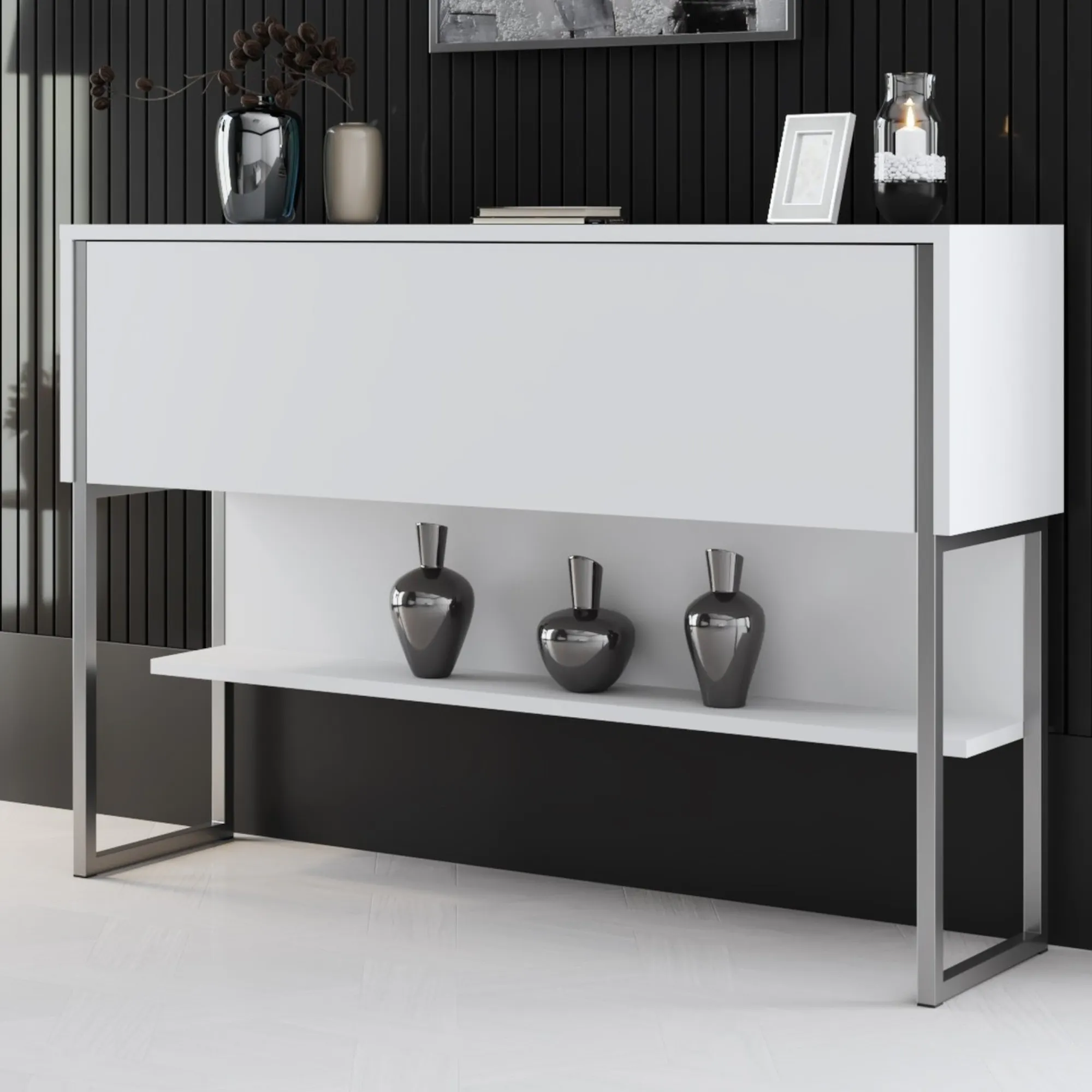 Console d'entrée blanche design avec grand rangement JENA | Consoles ...
