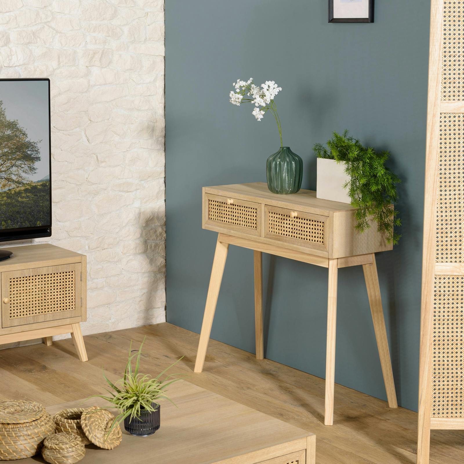 Console en rotin et bois MERIDA | Consoles | Pier Import