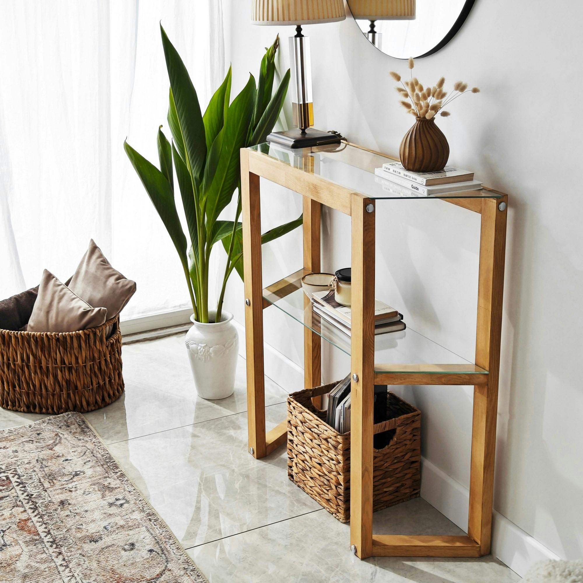 Console en verre et bois clair - 2 plateaux LHASA | Consoles | Pier Import