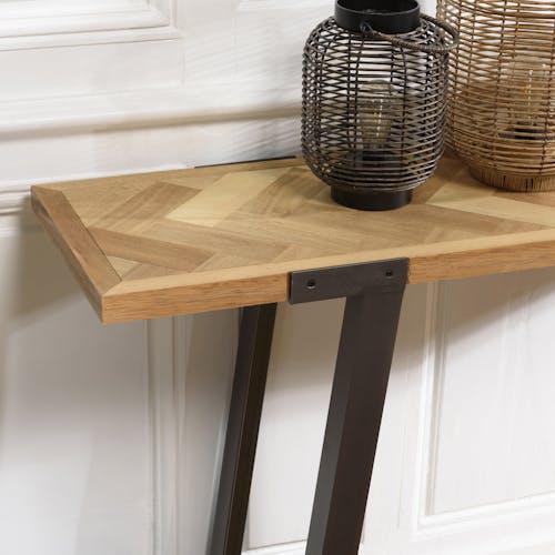 Console moderne en bois 140 cm plateau chevrons VULCAN | Consoles ...