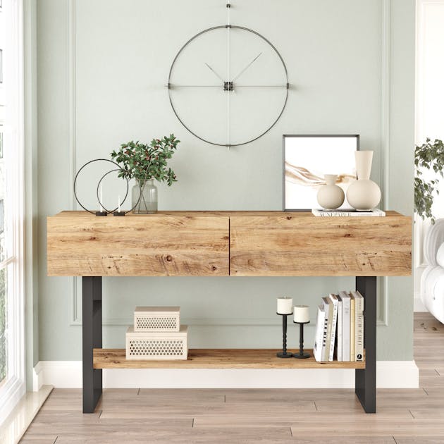 Console rustique chic décor bois clair 2 tiroirs JENA | Consoles | Pier ...