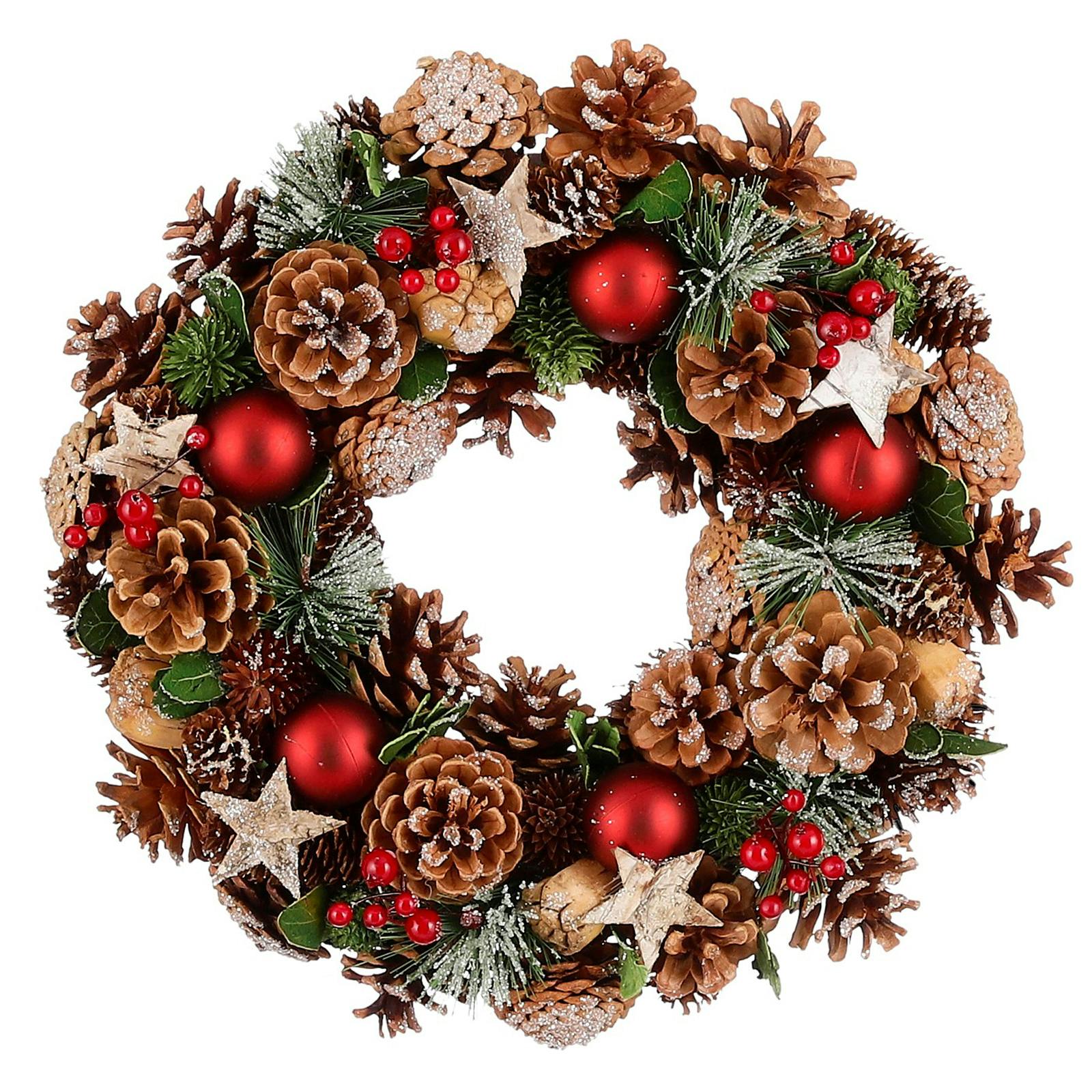 Couronne de Noël rouge et verte avec étoiles, D 34 cm | Décorations de ...