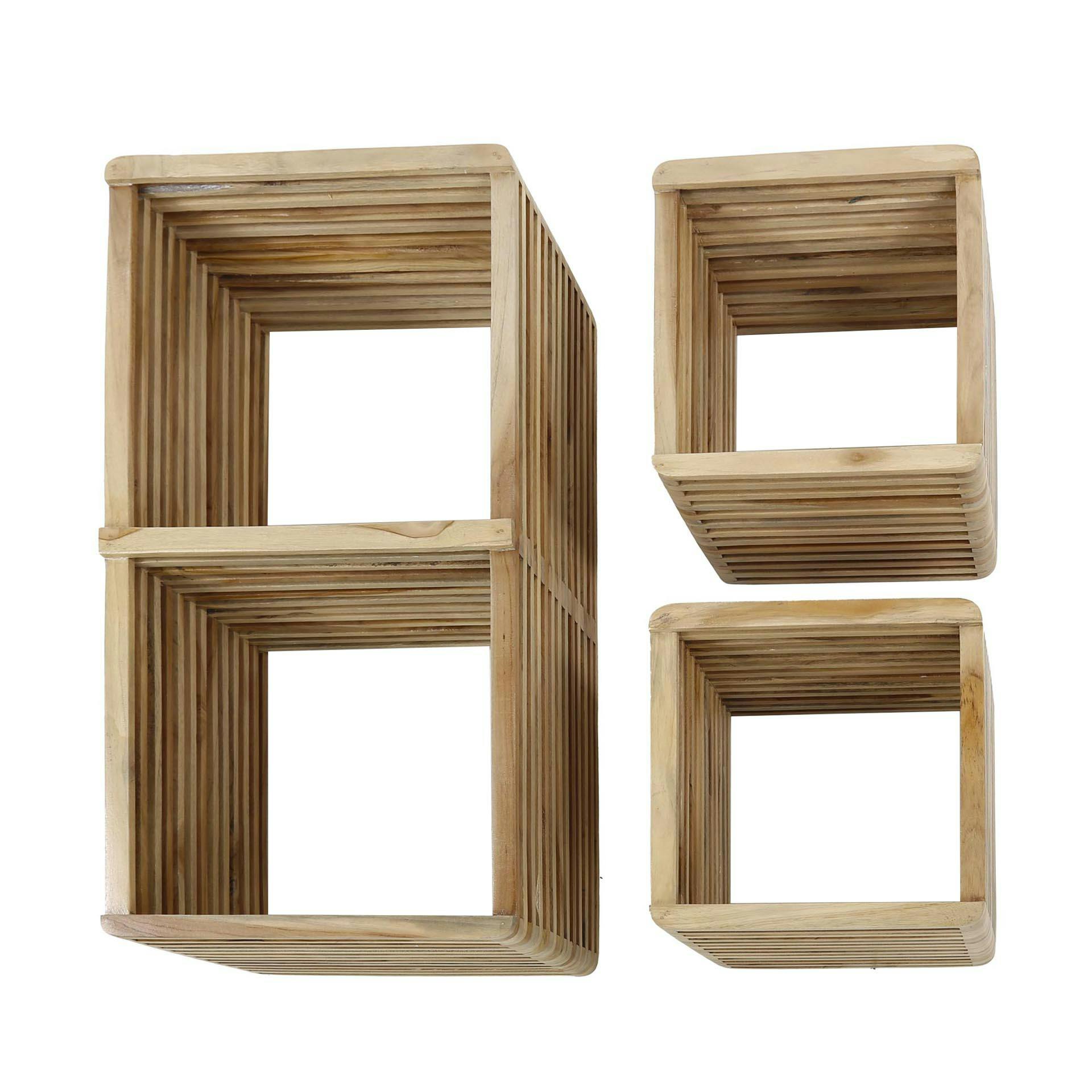 Etagère cube en bois de teck recyclé avec rainures (lot de 3) MAYA ...