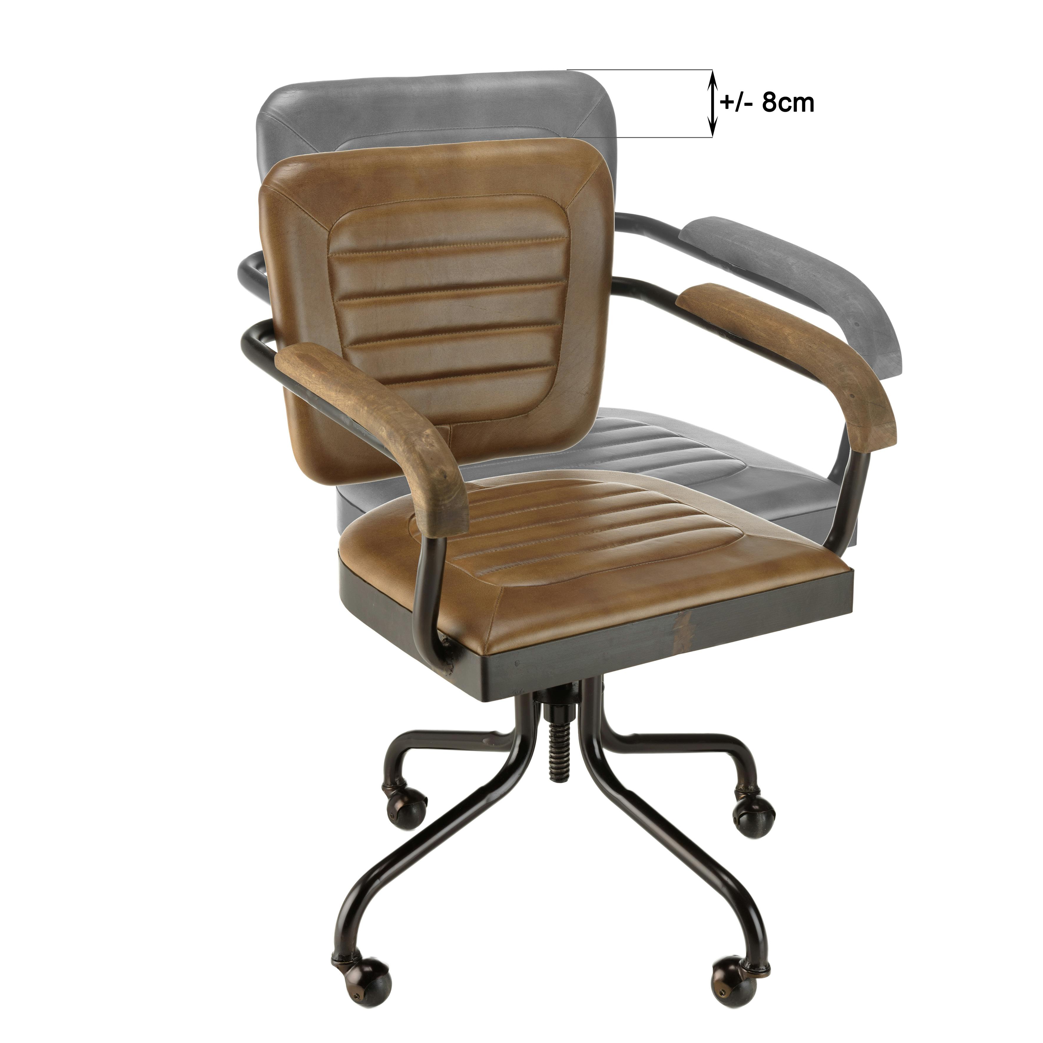 Fauteuil de bureau à roulettes cuir havane et bois TIM | Fauteuils de ...