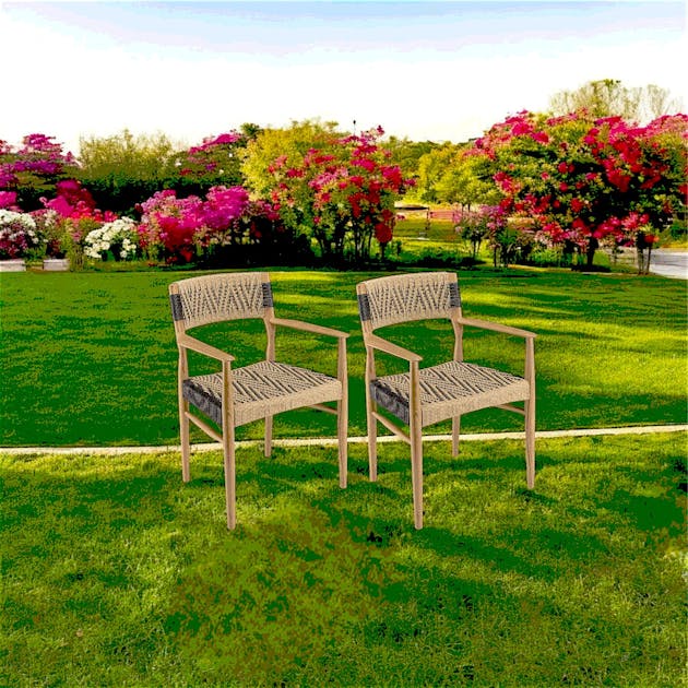 Fauteuil de jardin teck et cordes synthétiques tressées (lot de 2 ...