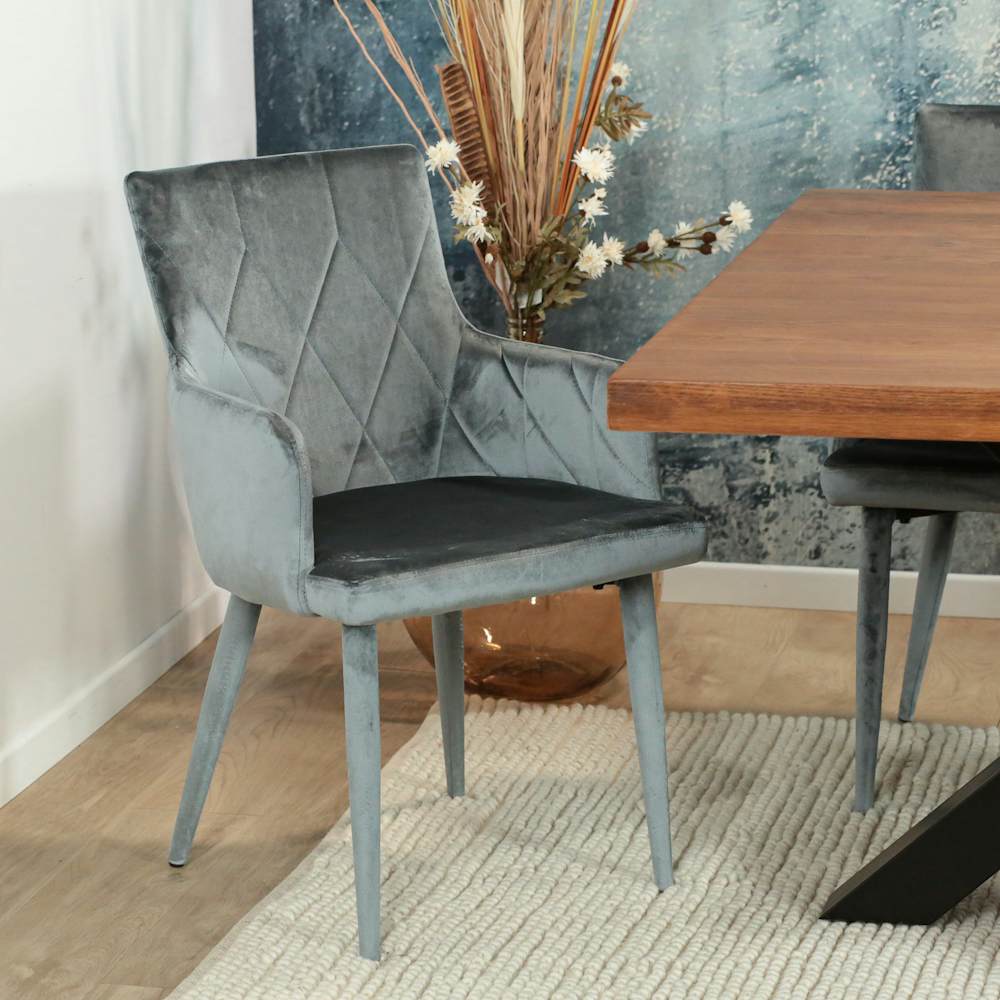 Fauteuil de table moderne en velours gris (lot de 2) HAWAI | Chaises | Pier Import
