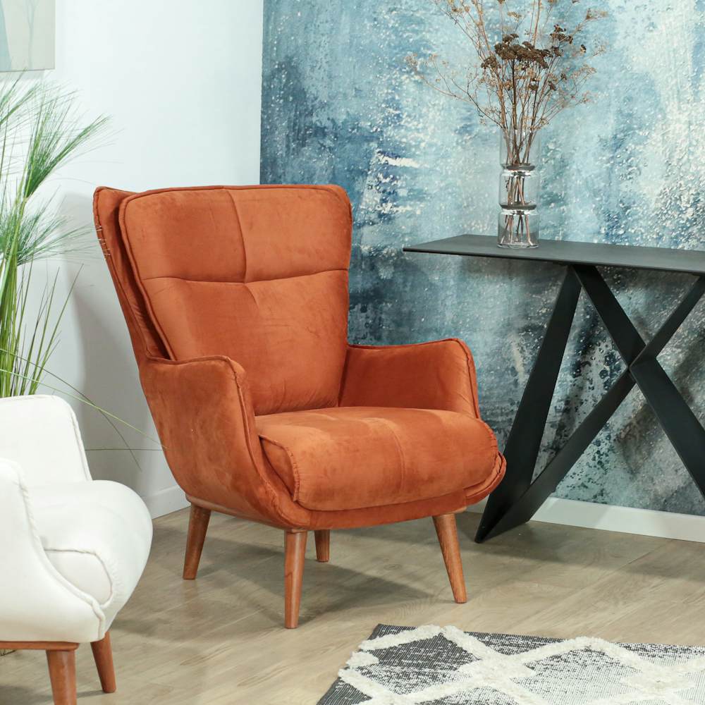 Fauteuil en velours orange cuivré MANCHESTER | Fauteuils | Pier Import