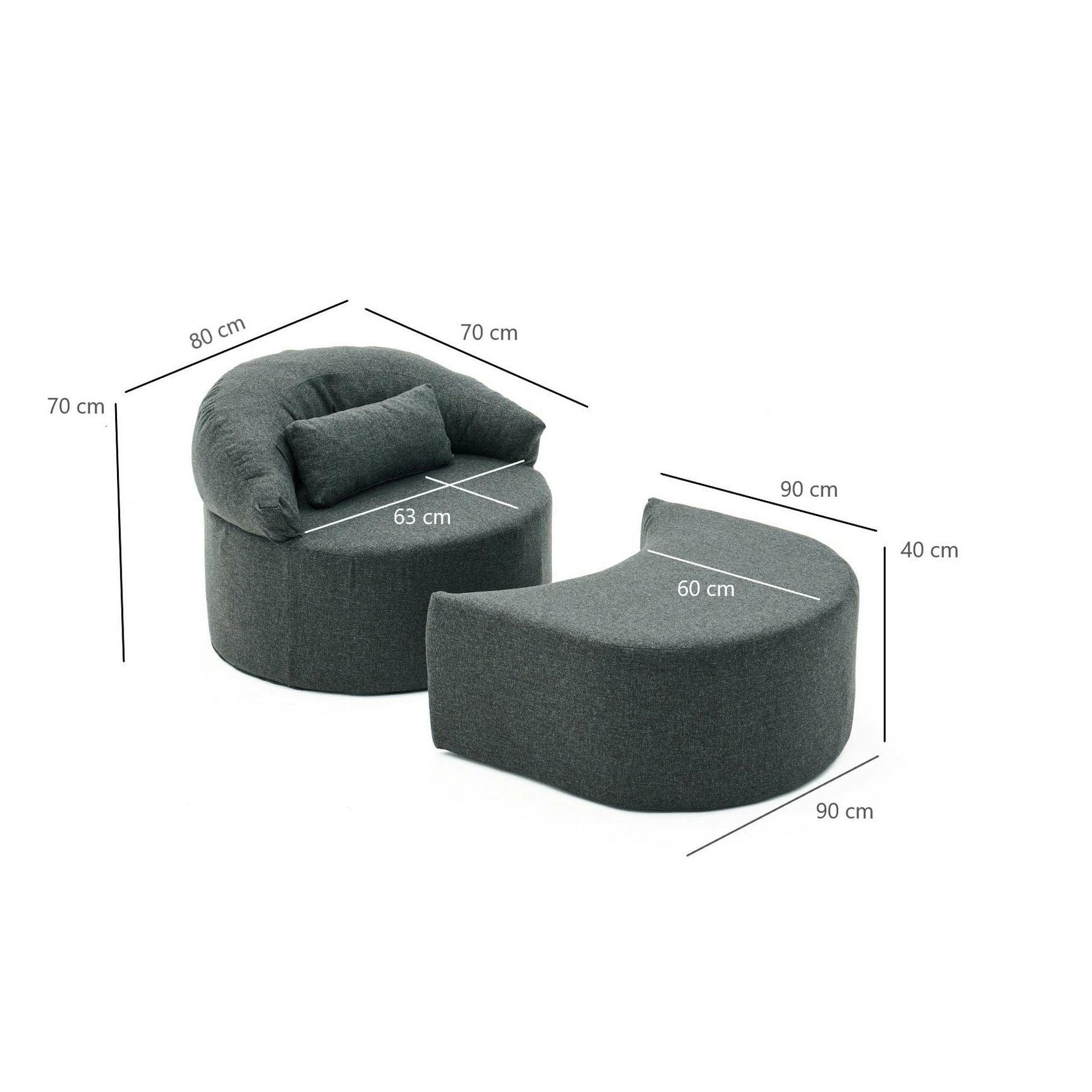 Fauteuil méridienne anthracite, pouf demi-lune PATNA | Fauteuils | Pier ...