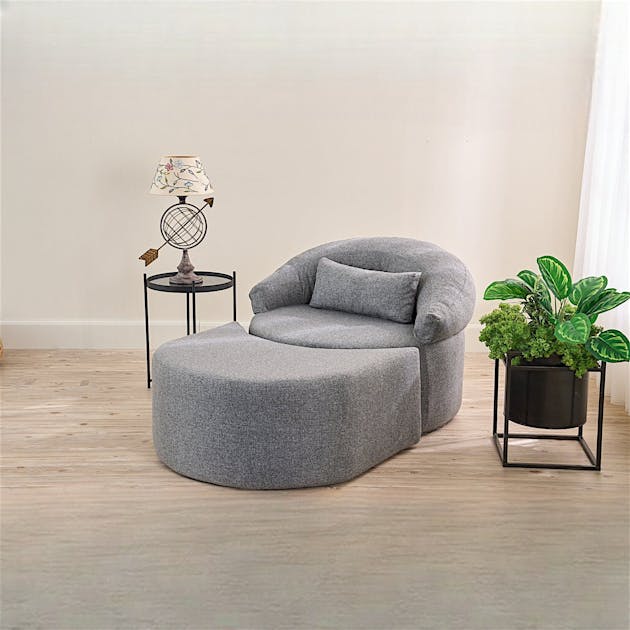 Fauteuil méridienne gris avec pouf demi-lune PATNA | Fauteuils | Pier ...