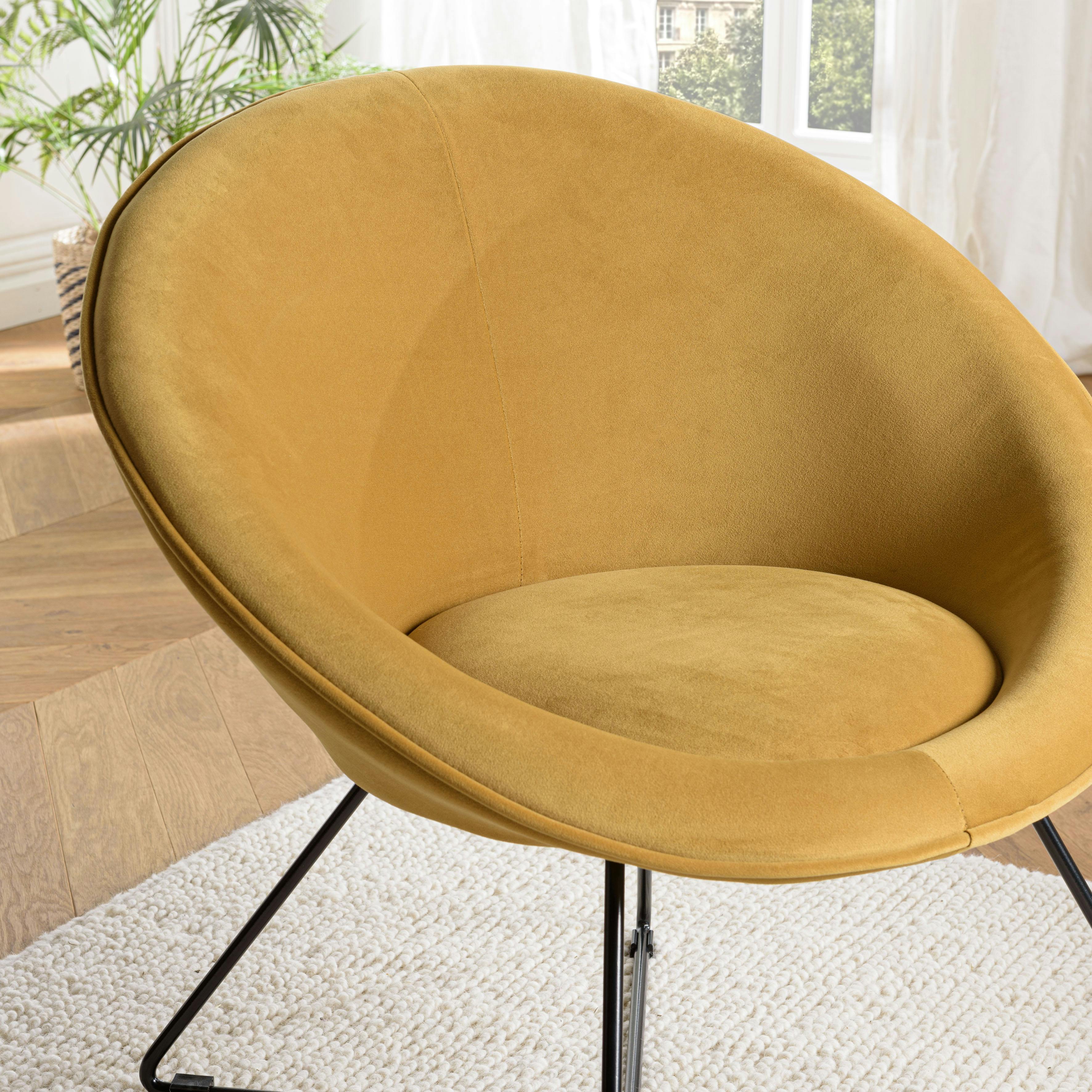 Fauteuil rond design velours moutarde TIM | Fauteuils | Pier Import