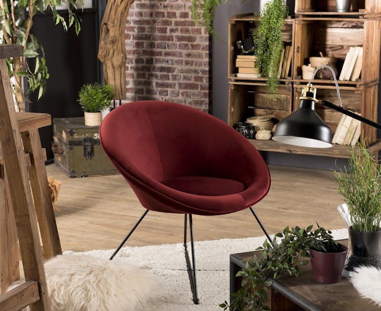 Fauteuil velours rouge bordeaux forme ronde TIM | Fauteuils | Pier Import