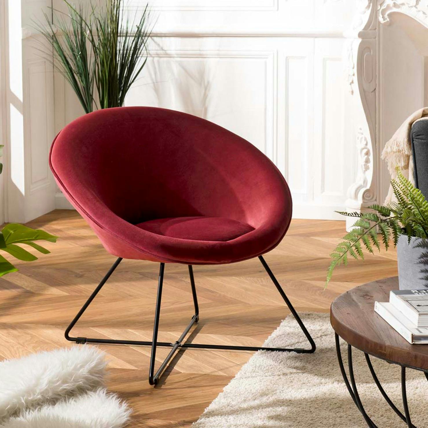 Fauteuil velours rouge bordeaux forme ronde TIM | Fauteuils | Pier Import