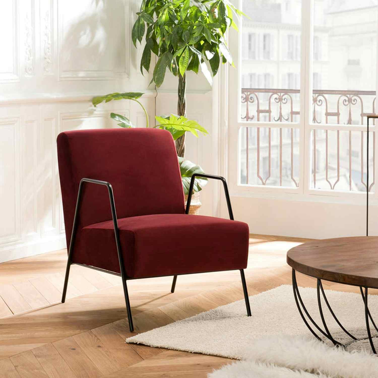 Fauteuil velours rouge bordeaux pieds métal STOCKHOLM | Fauteuils ...