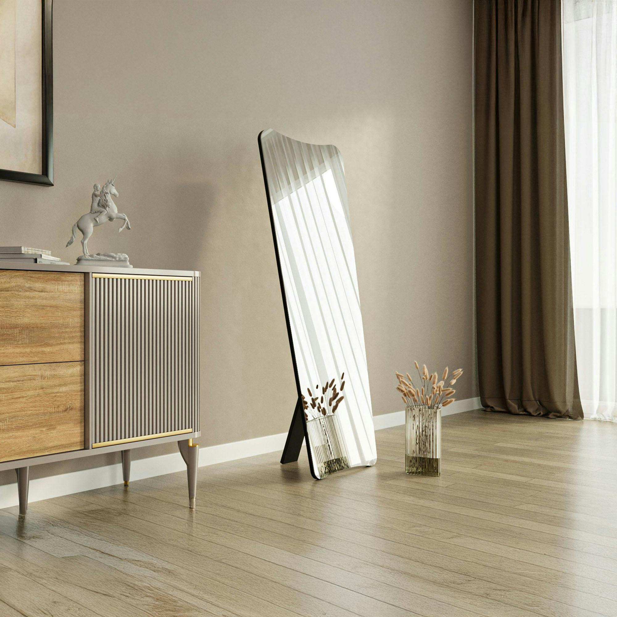 Grand miroir plein pied noir, mural ou à poser noir 150 cm CODY ...