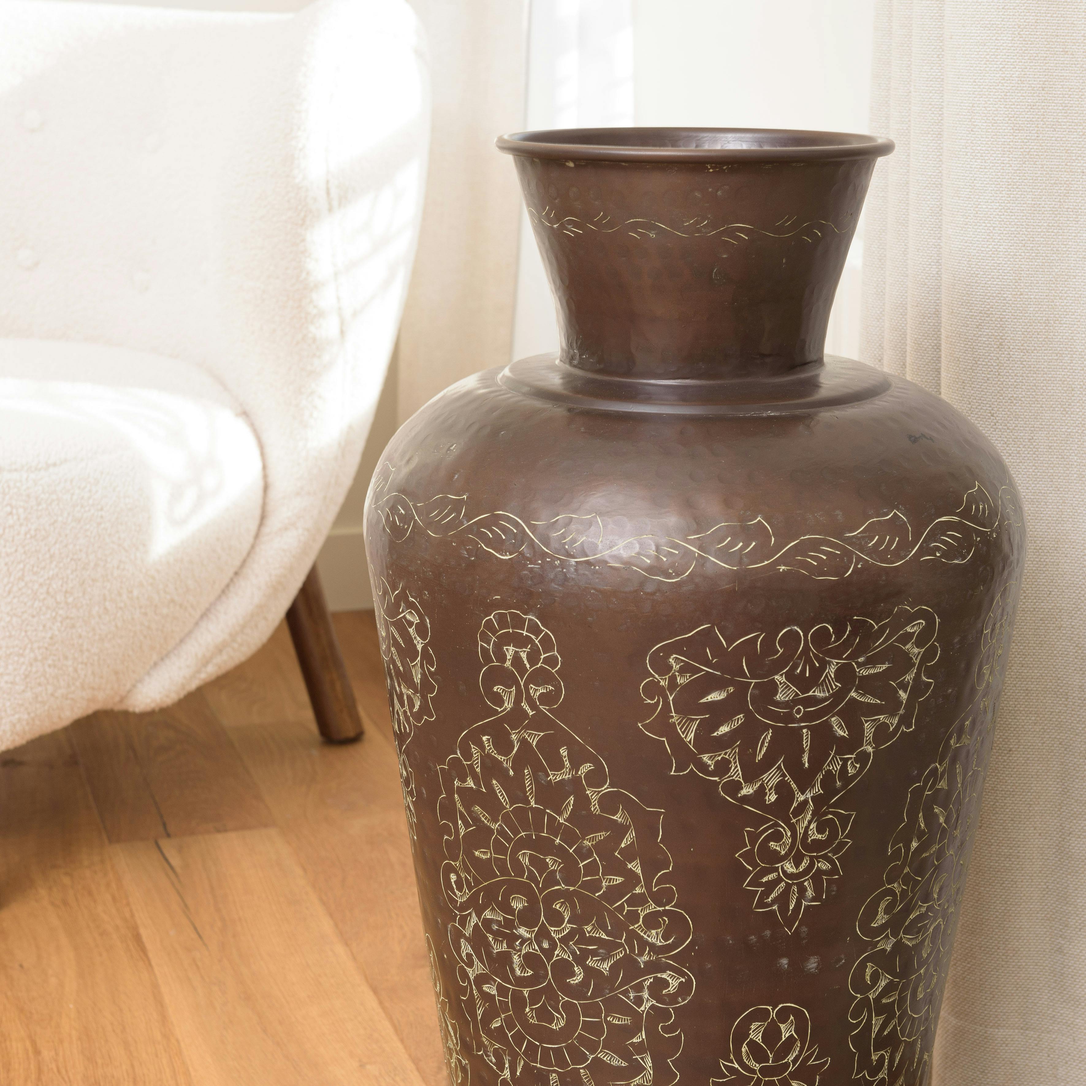 Grand vase brun patiné motifs orientaux dorés H70 cm NADOR | Vases ...