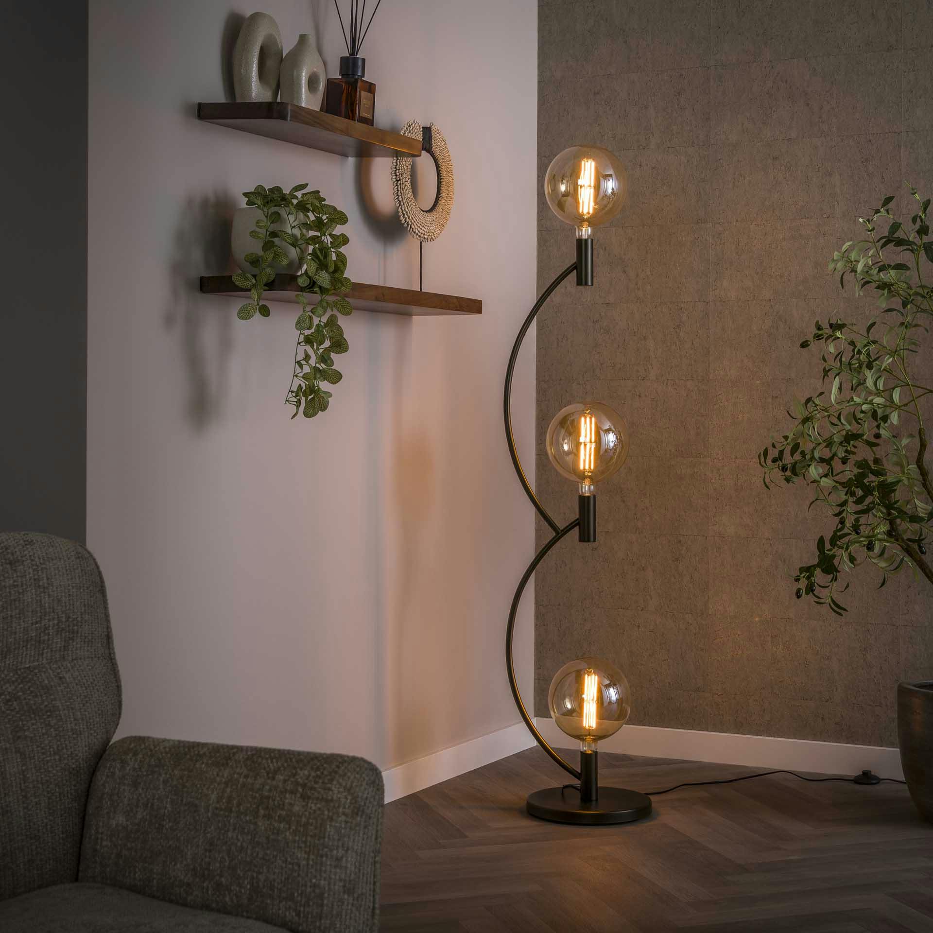 Lampadaire salon en métal courbe finition bronze 3 lampes RALF ...