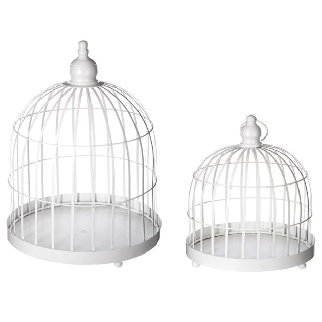 Lot de 2 cages forme cloche en métal blanc | Lanternes / Photophores ...