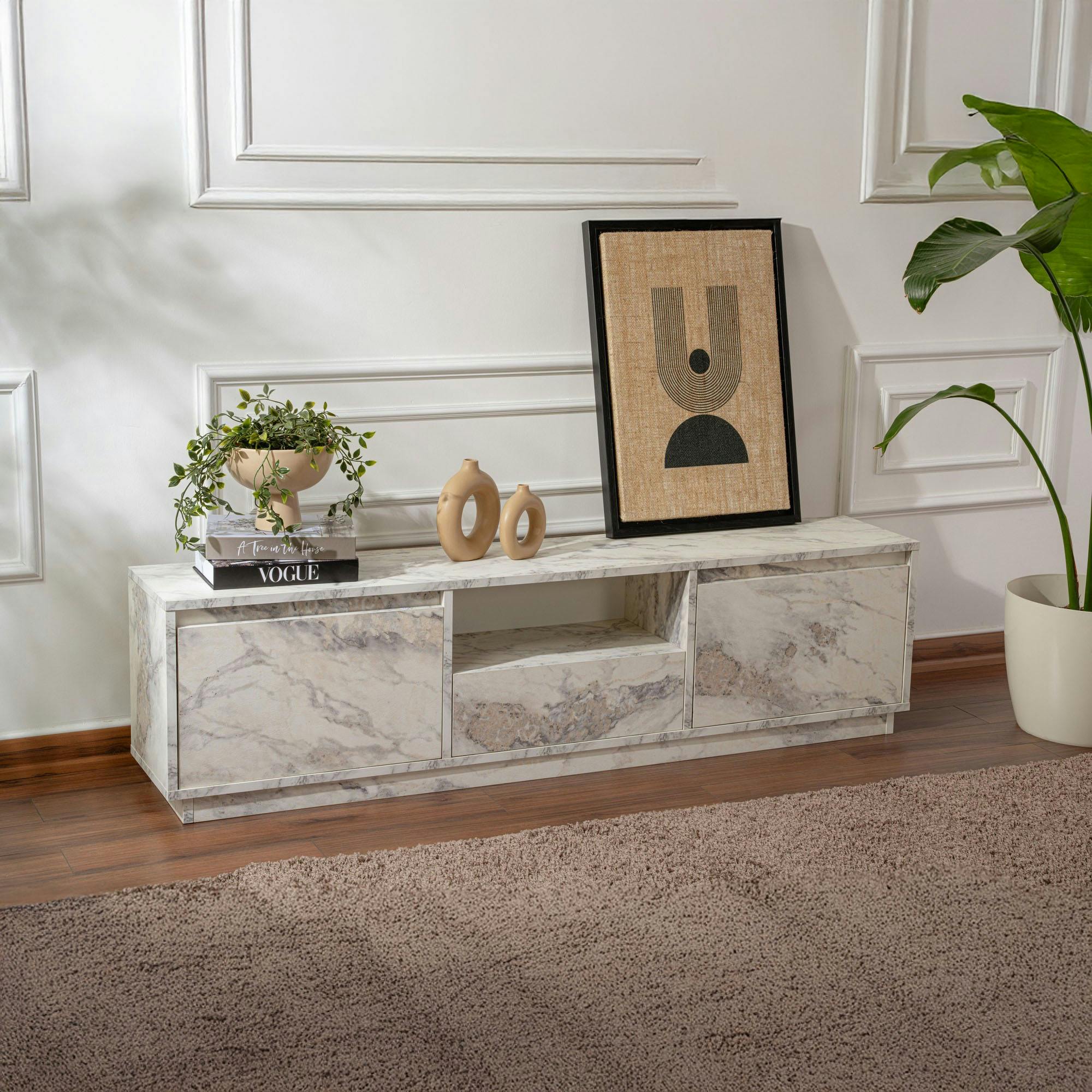 Meuble TV avec rangement - effet marbre MARFA | Meubles TV | Pier Import
