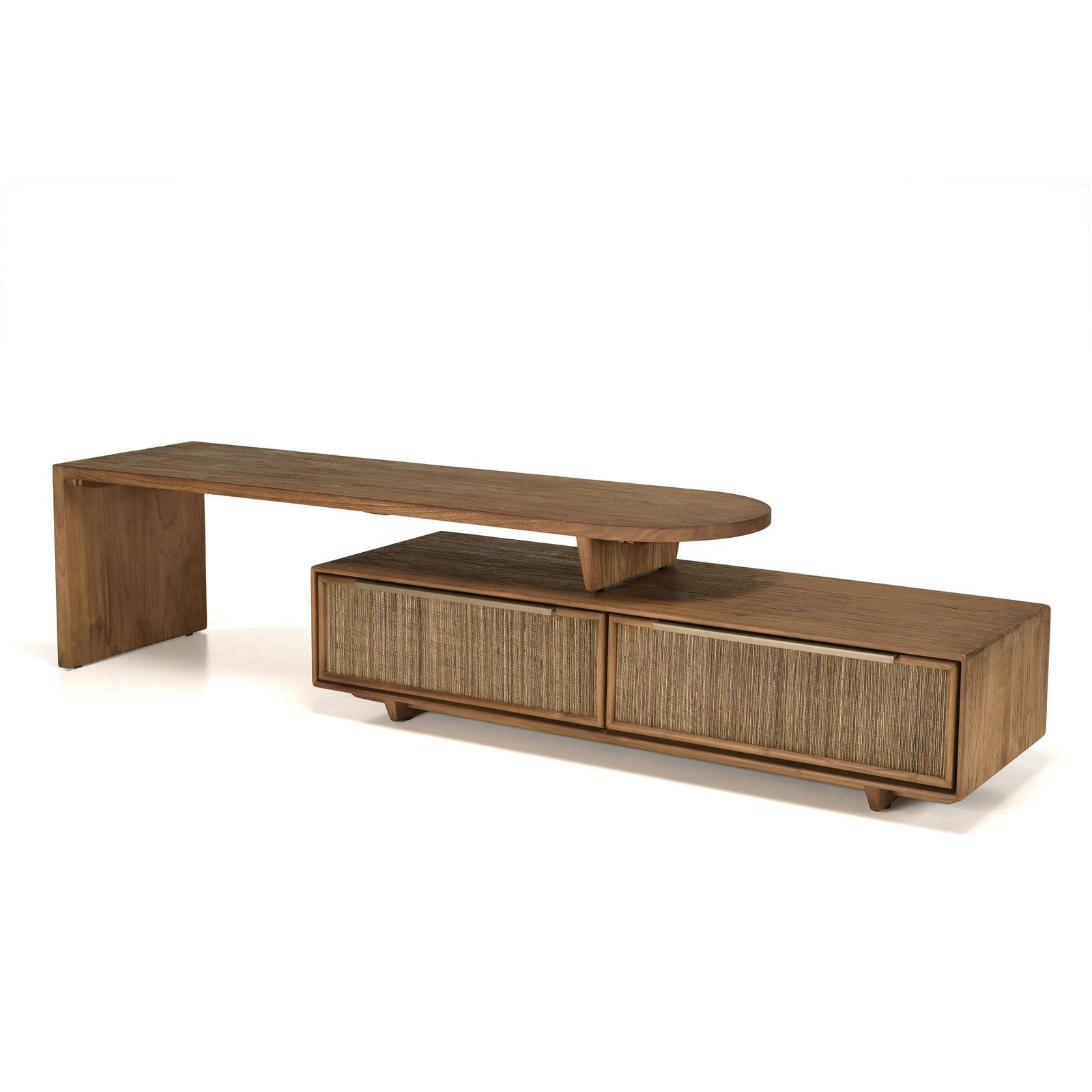 Meuble TV extensible et modulable en teck recyclé 2 tiroirs SWING ...