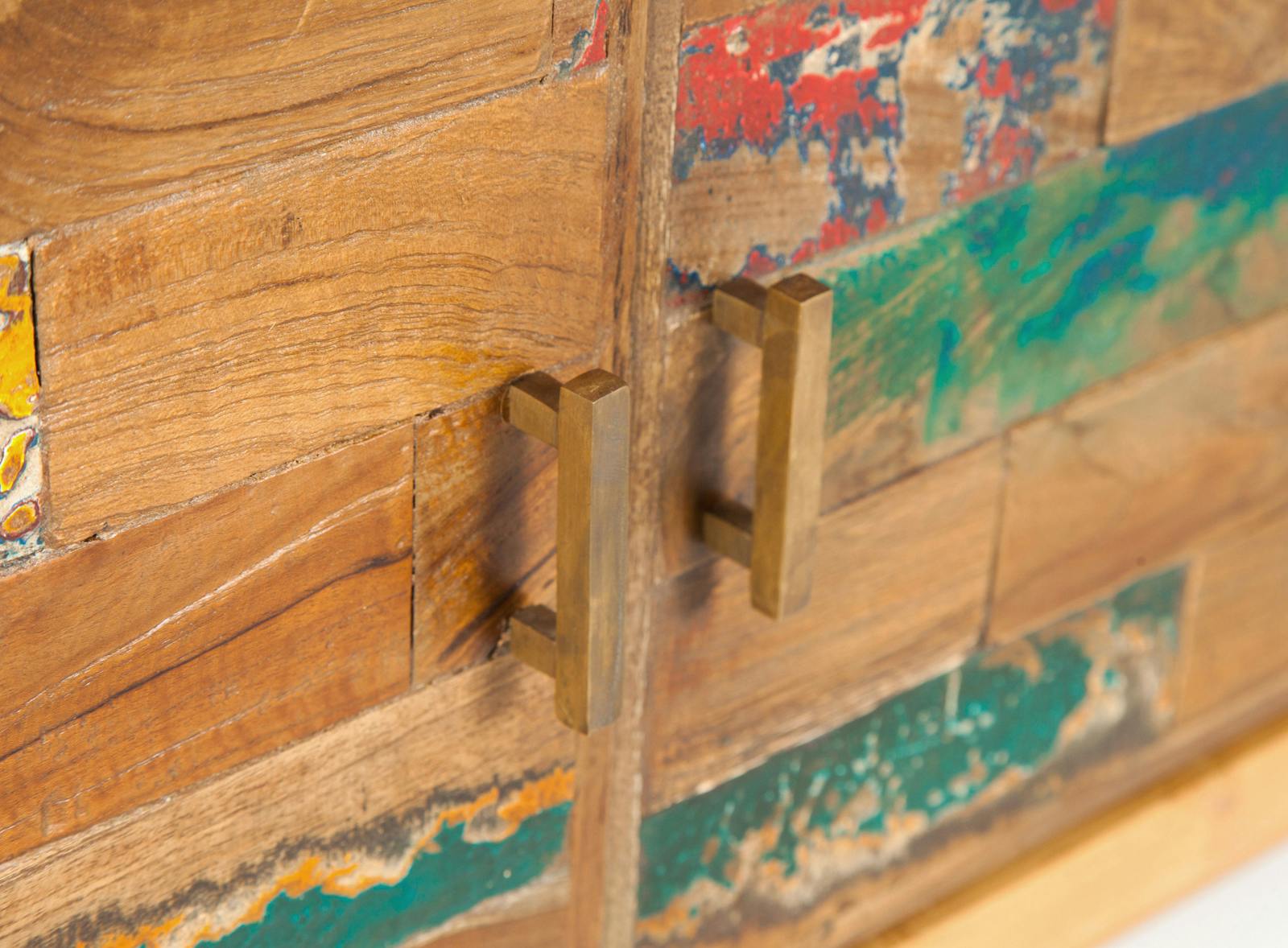 Meuble TV teck recyclé coloré 2 portes LOMBOK | Meubles TV | Pier Import