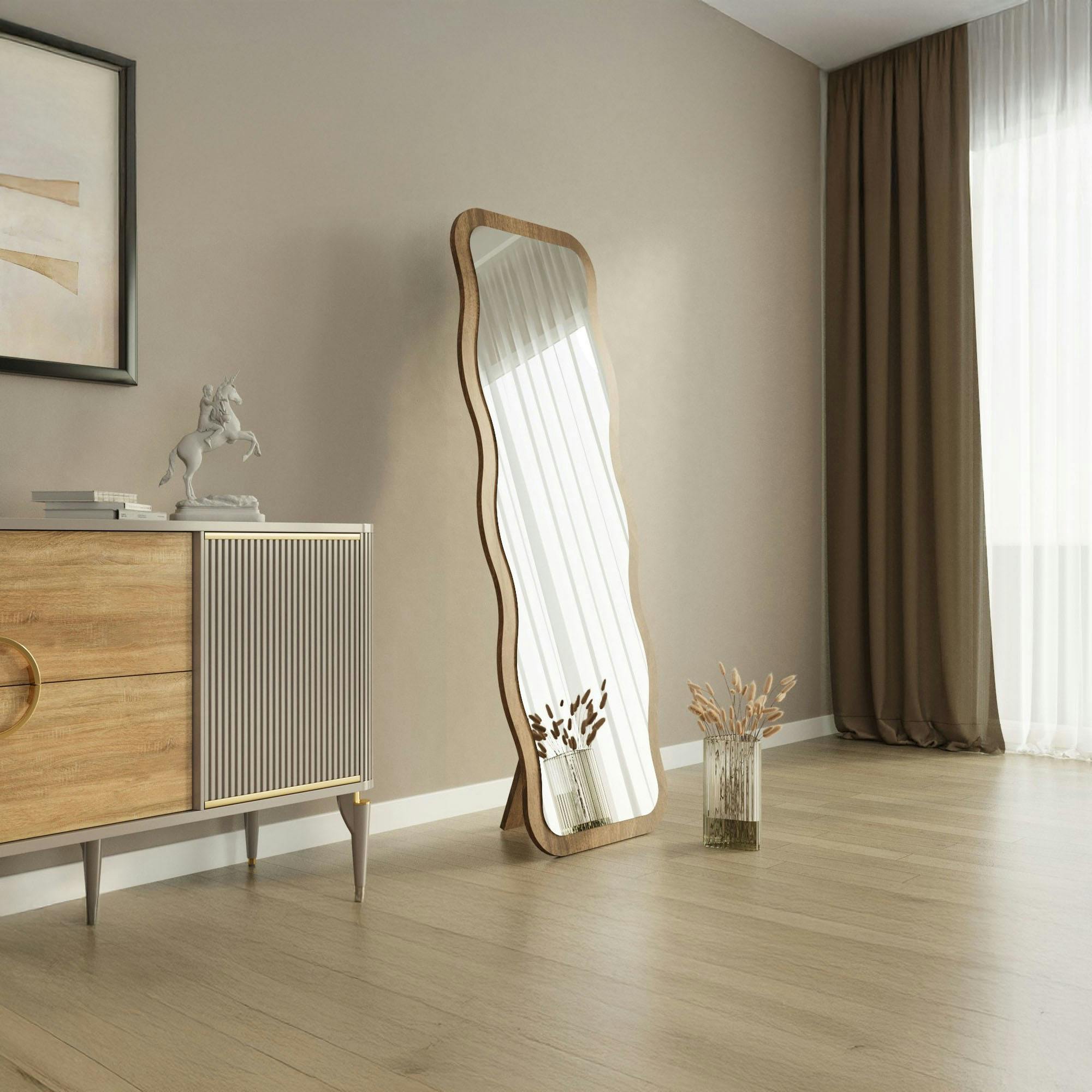 Miroir plein pied tendance effet bois noyer, vague 160 cm CODY ...