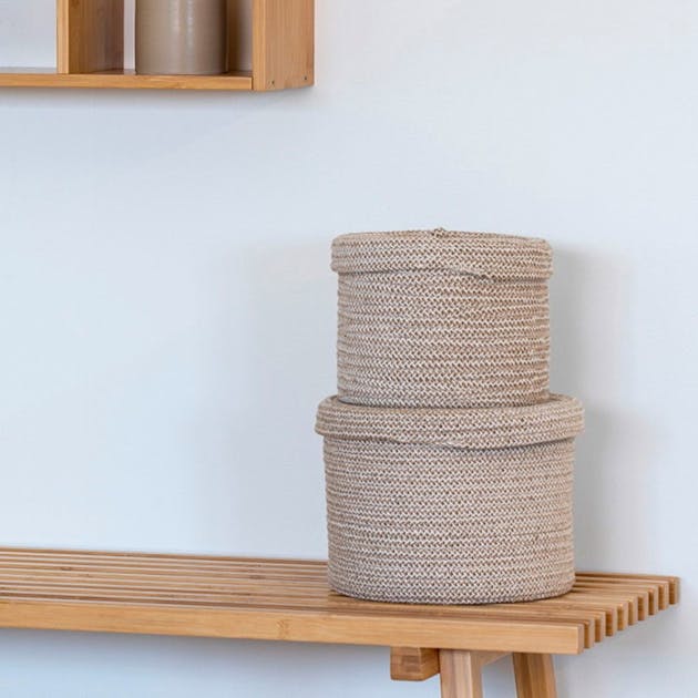 Panier de rangement rond en coton avec couvercle (lot de 2) | Paniers ...