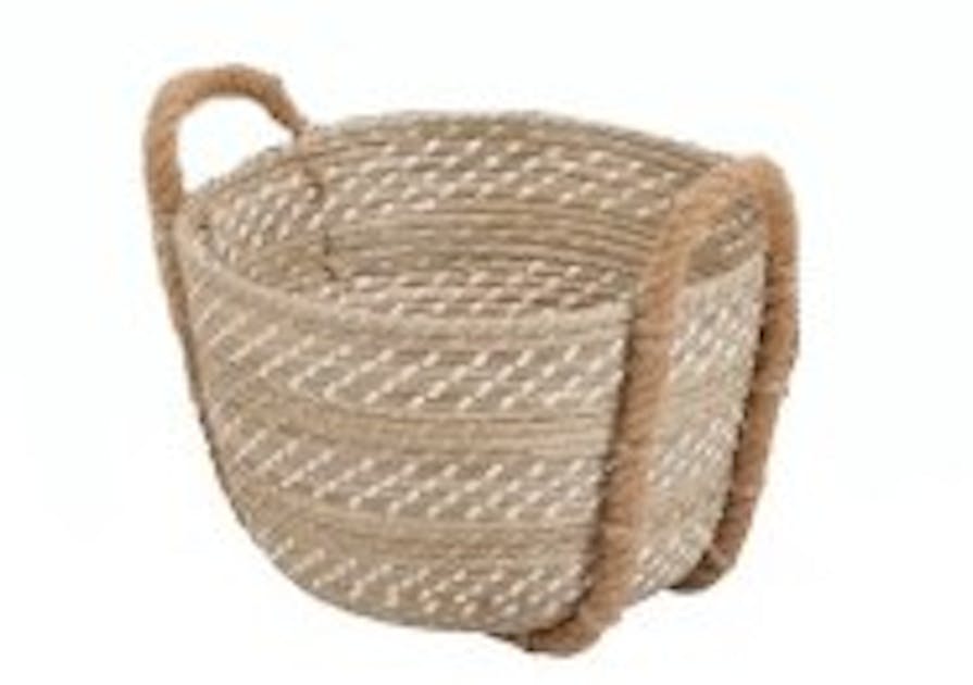 Panier rond en rotin naturel - blanc avec anse corde D20xH15cm ...