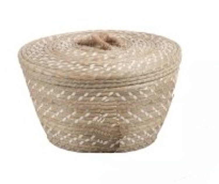 Panier rond évasé en rotin naturel et blanc avec anse corde D28xH18cm ...